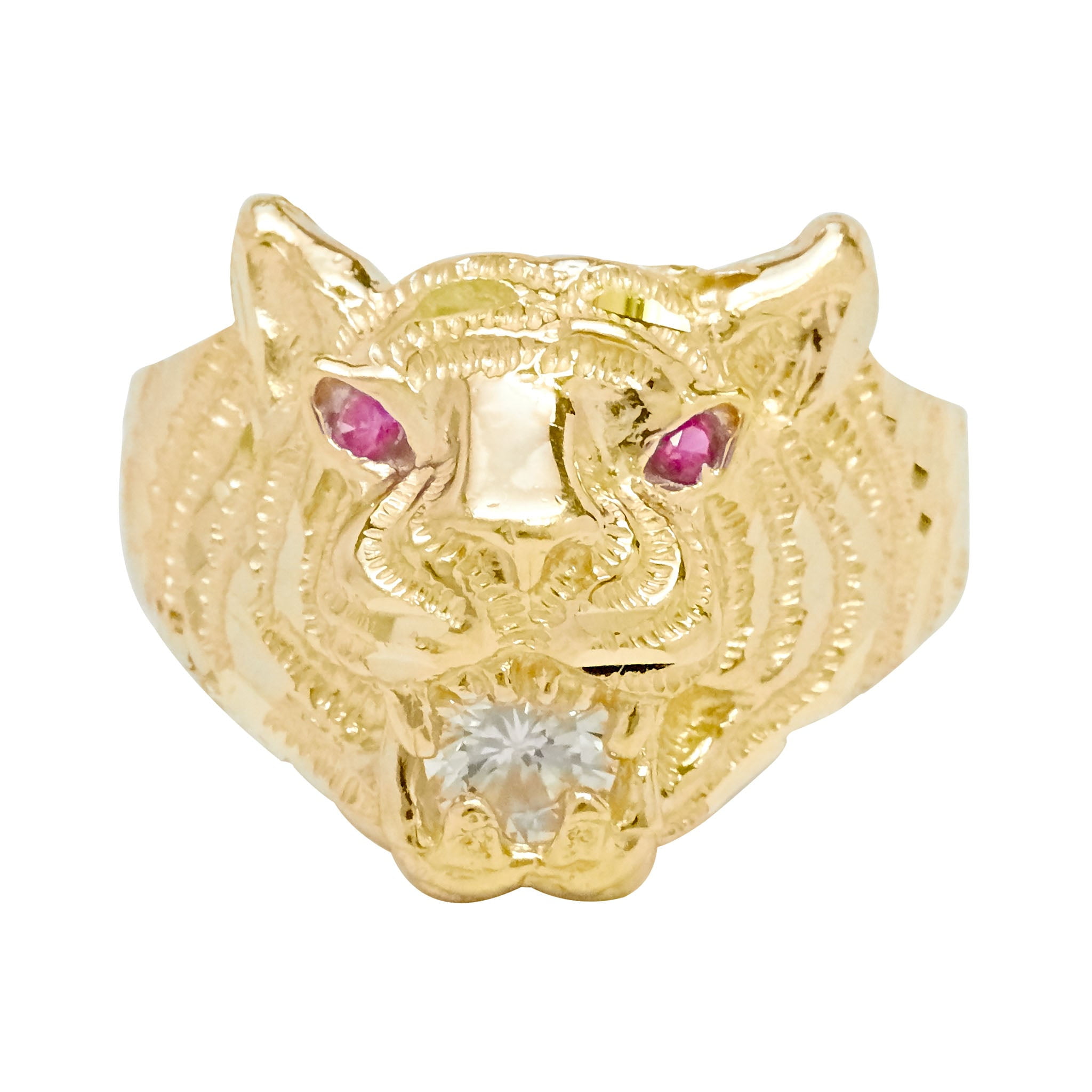 CZ Tiger Head Ruby Eyes Men’s Adult Ring 10K Yellow Gold, 8.00 Gr ...