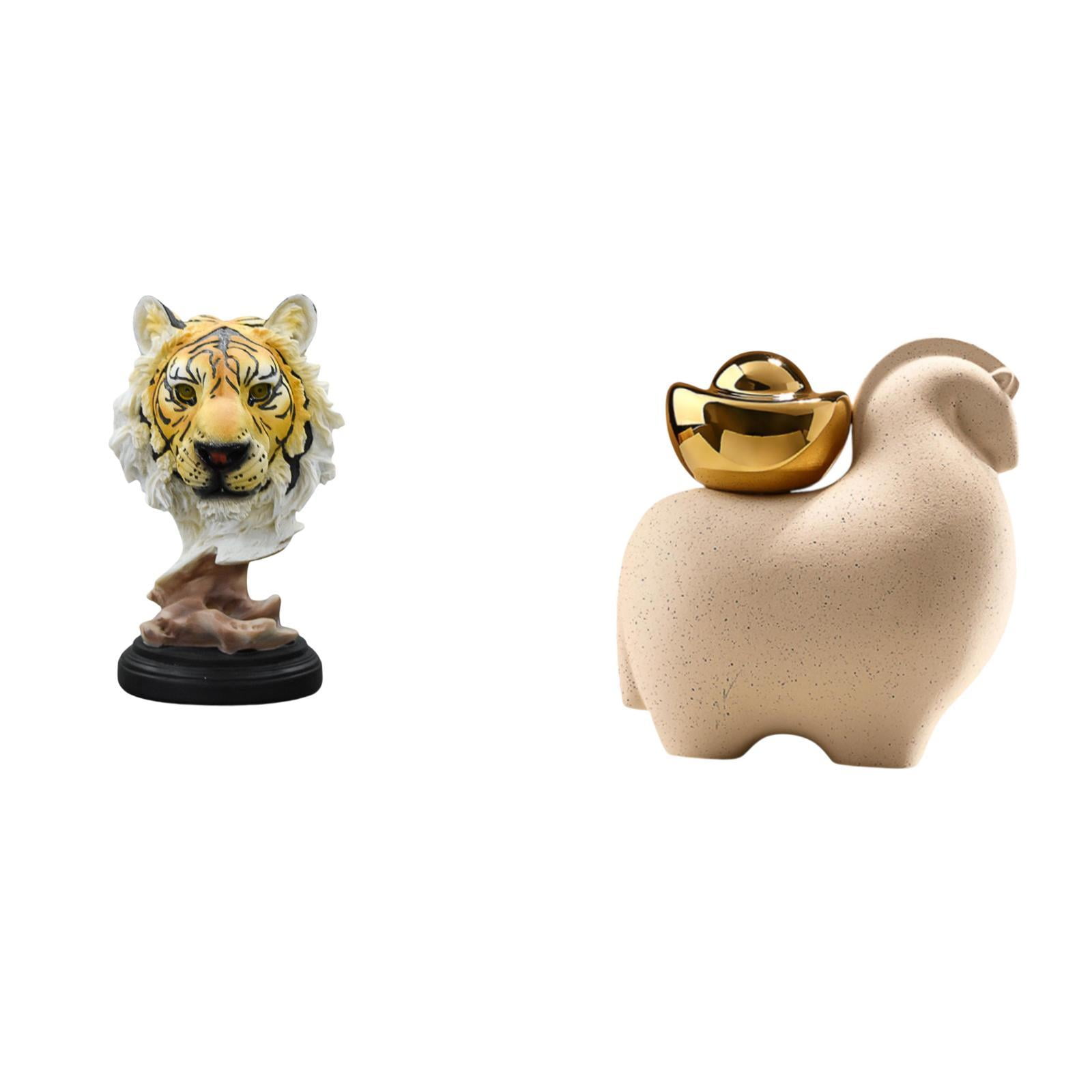 Tiger Head Sculpture Animal Figurine Resin Material Tabletop Home ...