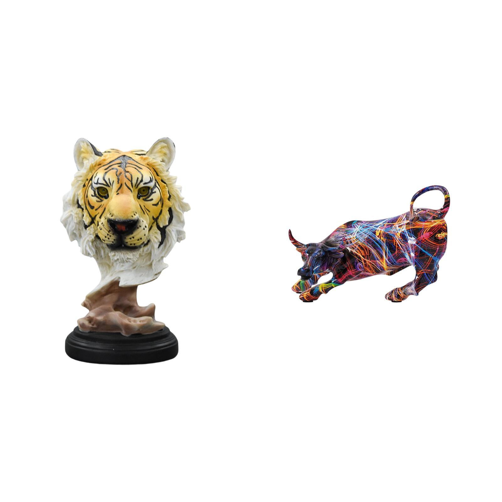 Tiger Head Sculpture Resin Bull Statue Modern Statue Colorful Resin ...