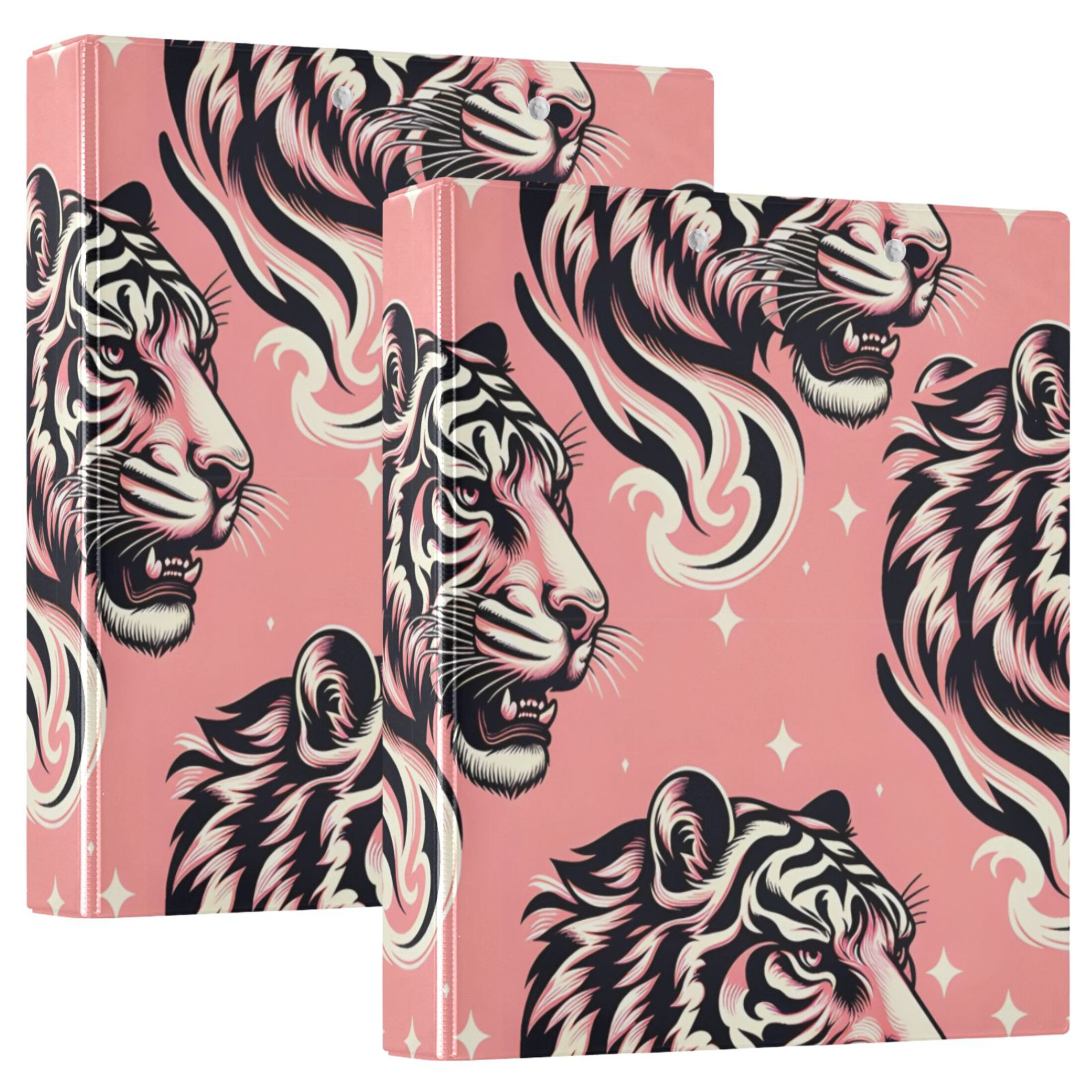 Tiger Head and Star 3 Ring Hardcover Binders 1.5" Round Rings for ...