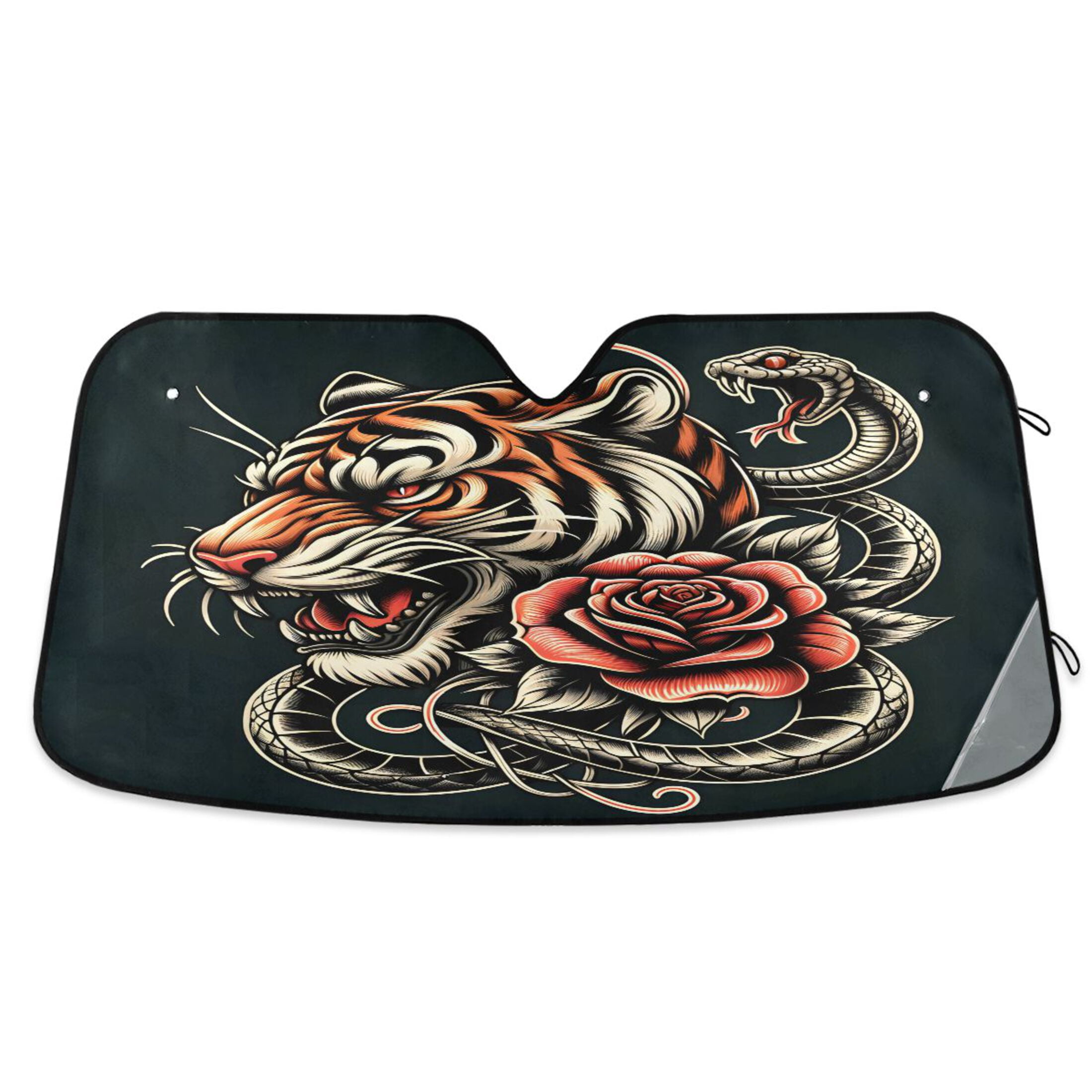 Tiger Head with Snake and Rose Car Windshield Sun Shade Foldable Car ...