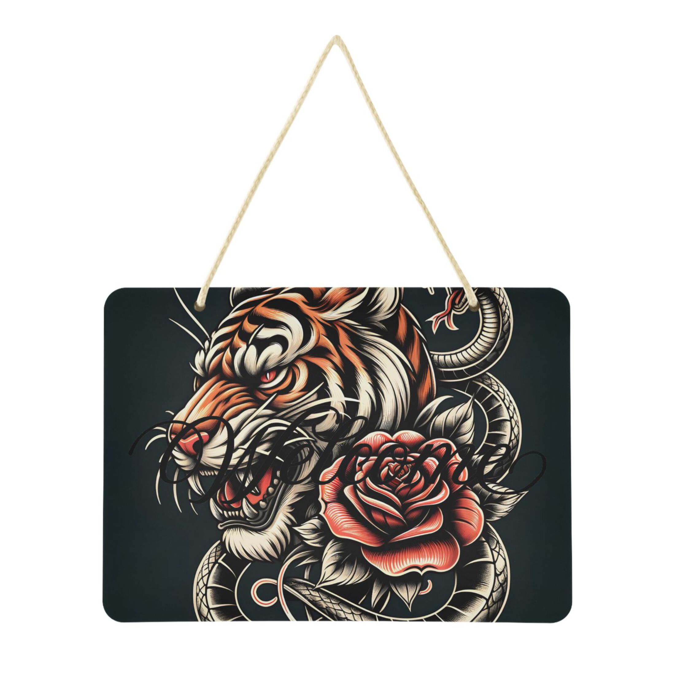 Tiger Head with Snake and Rose Welcome Sign Front Door PVC 14x10 inch ...