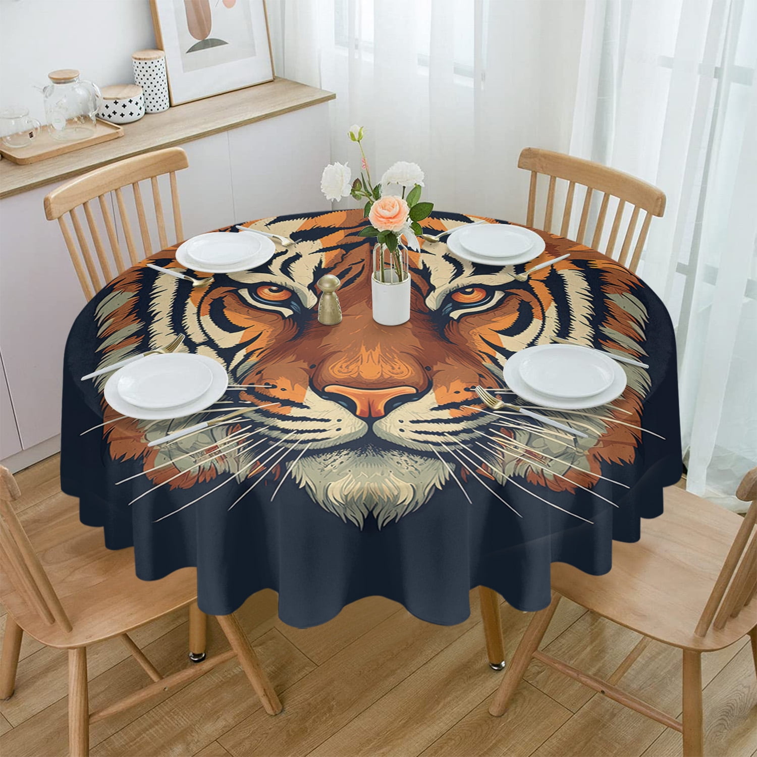 Tiger Headed Animal Tablecloths for Dining Table Waterproof Round Table ...