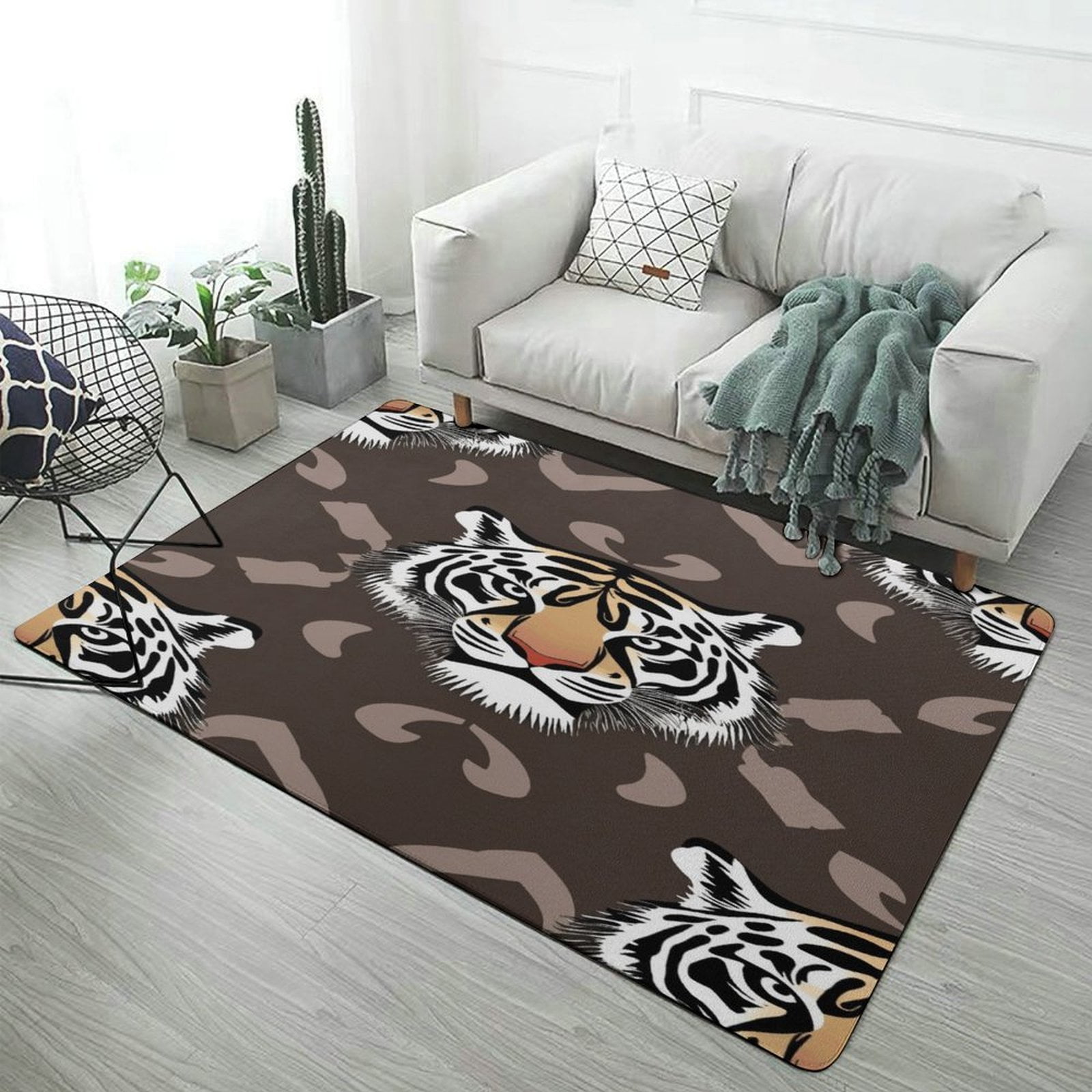 Tiger Heads Brown Background Pattern Carpet Large Size Living Room ...