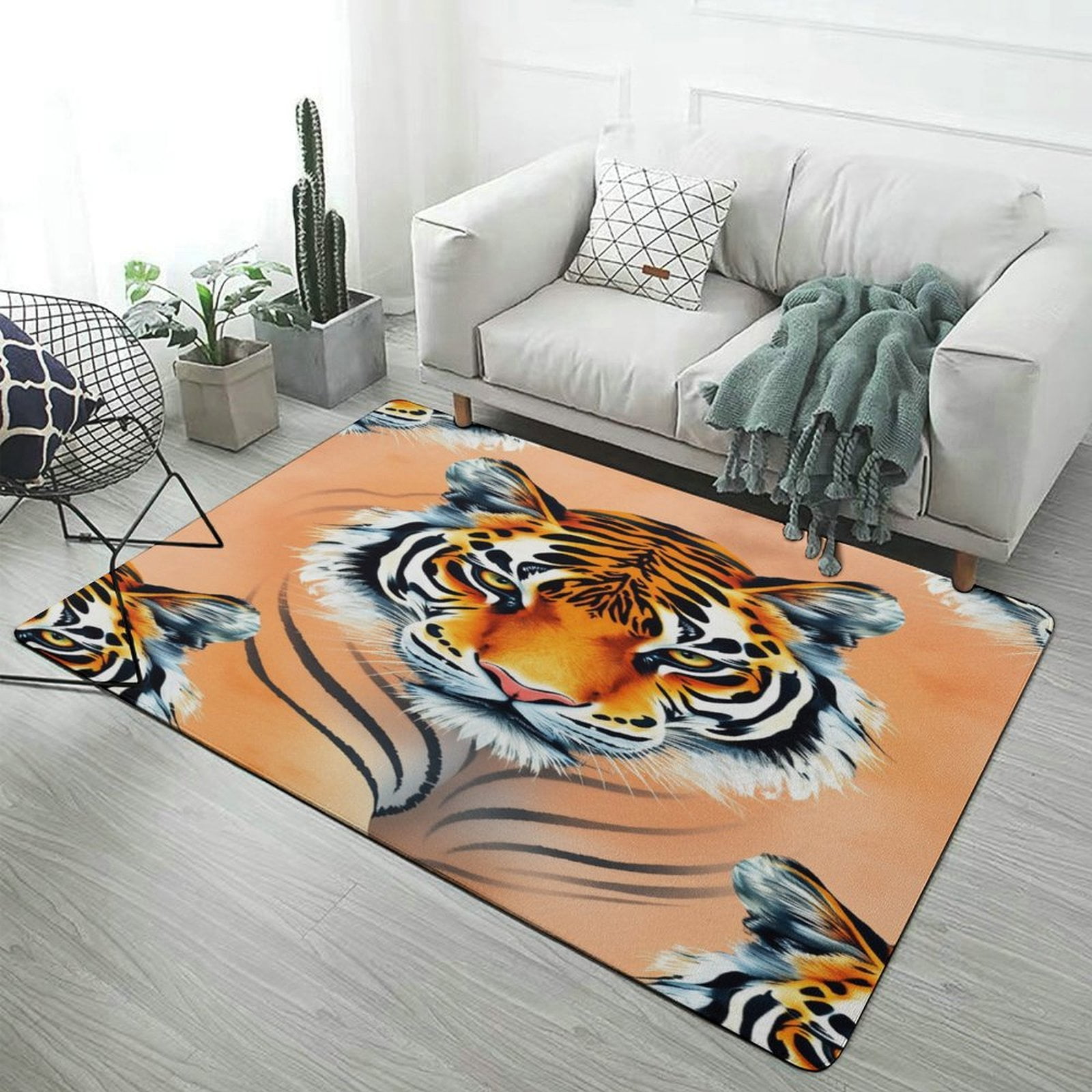 Tiger Heads Orange Background Design Carpet Large Size Living Room ...