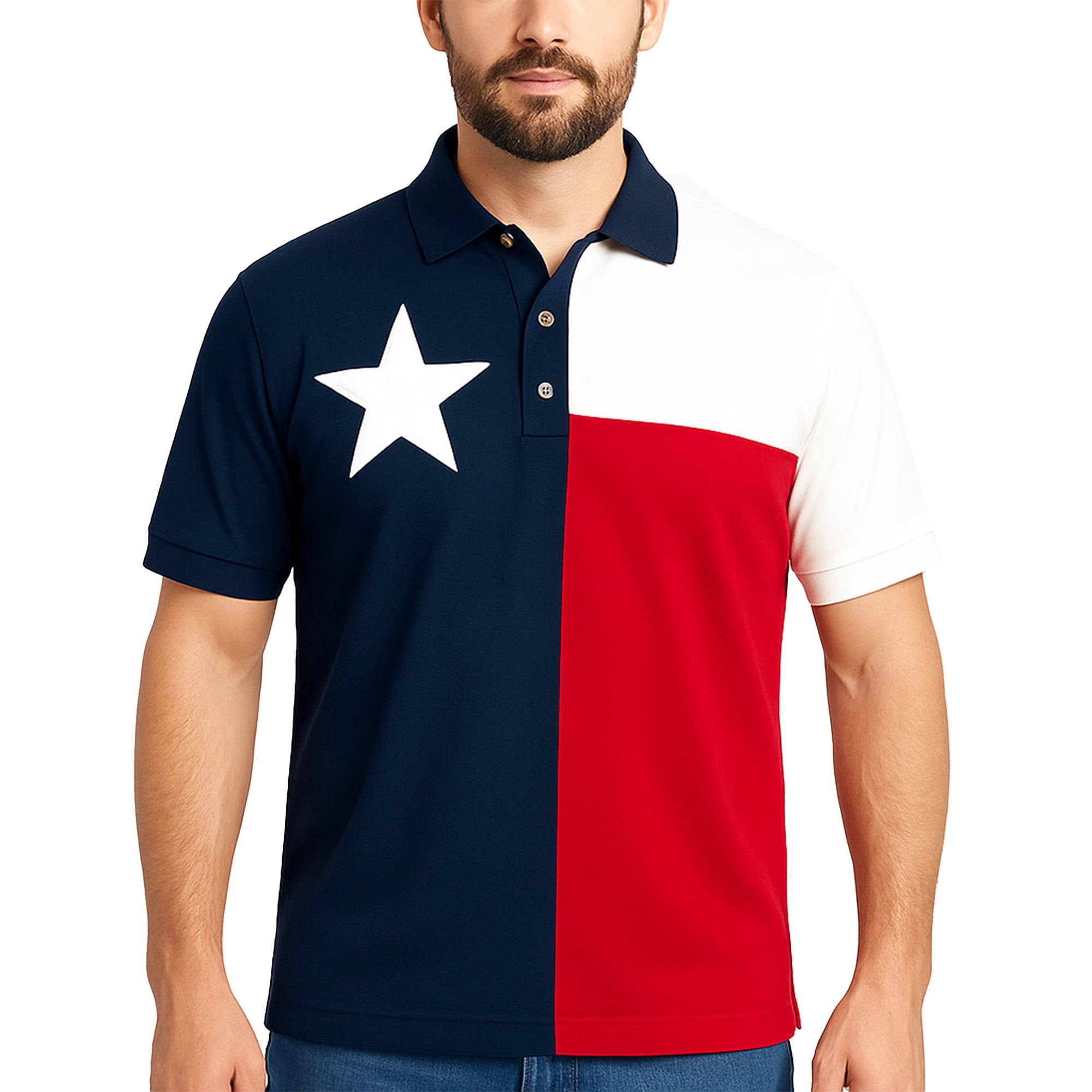 Tiger Hill Men's Patriotic Texas Flag Polo Shirt, 100% Combed Cotton ...