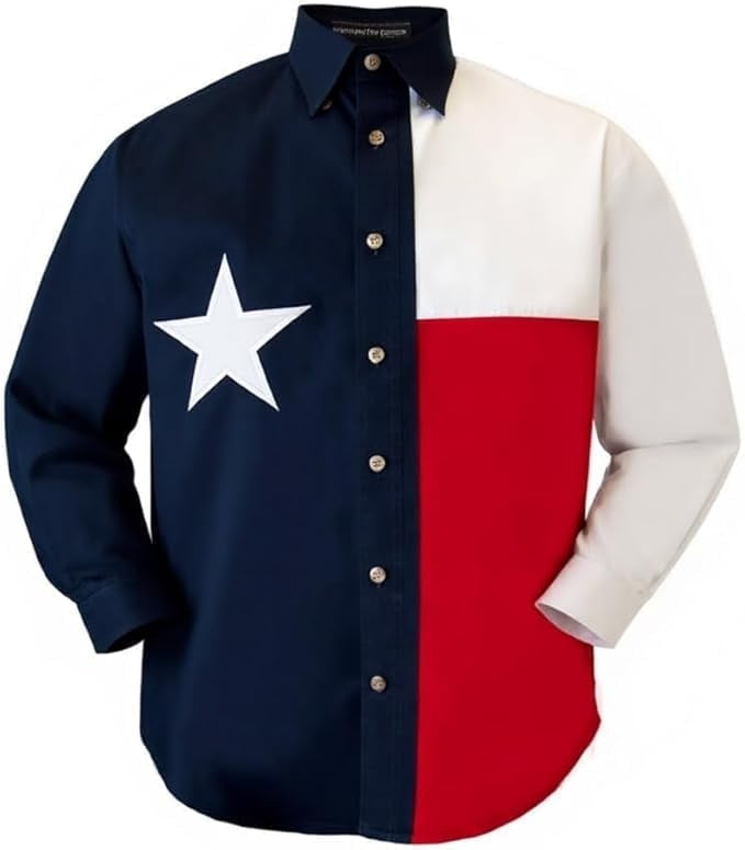 Texas Flag Lone Star Twill Shirt Men Long Sleeves Button Down 100% ...