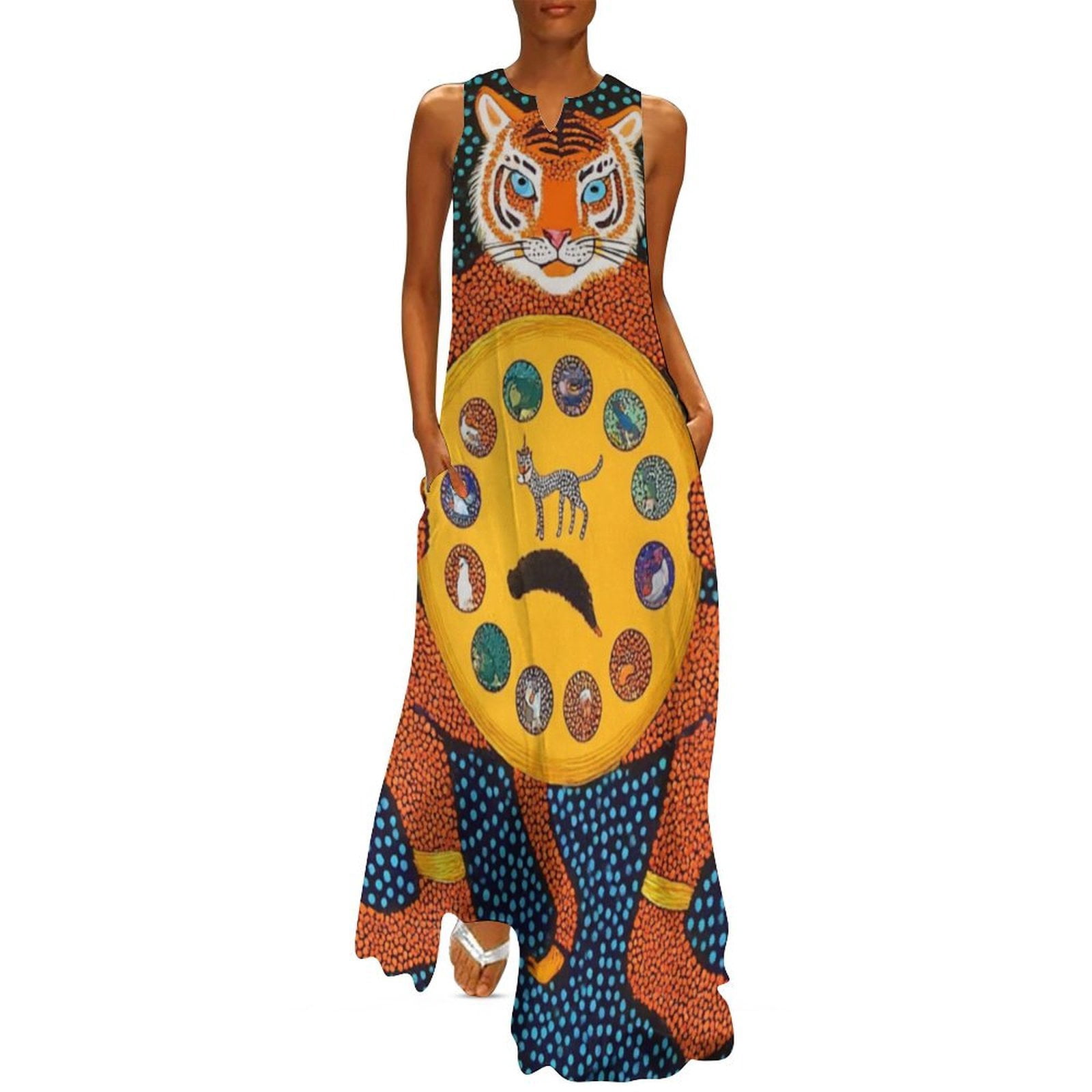 Tiger Holding Symbolic Wheel Long Dress luxury evening dresses women ...