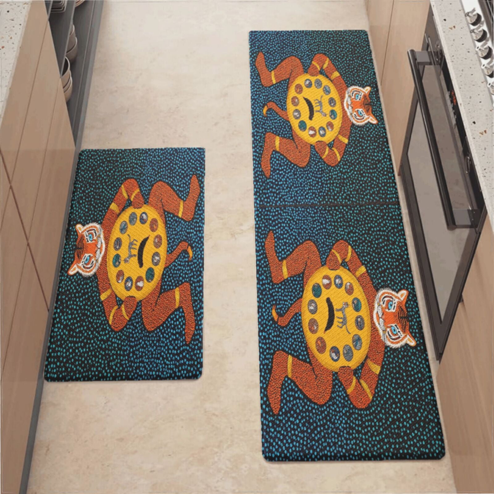 Tiger Holding Symbolic Wheel Pvc Kitchen Mat Runner 2 Pieces Non Slip ...