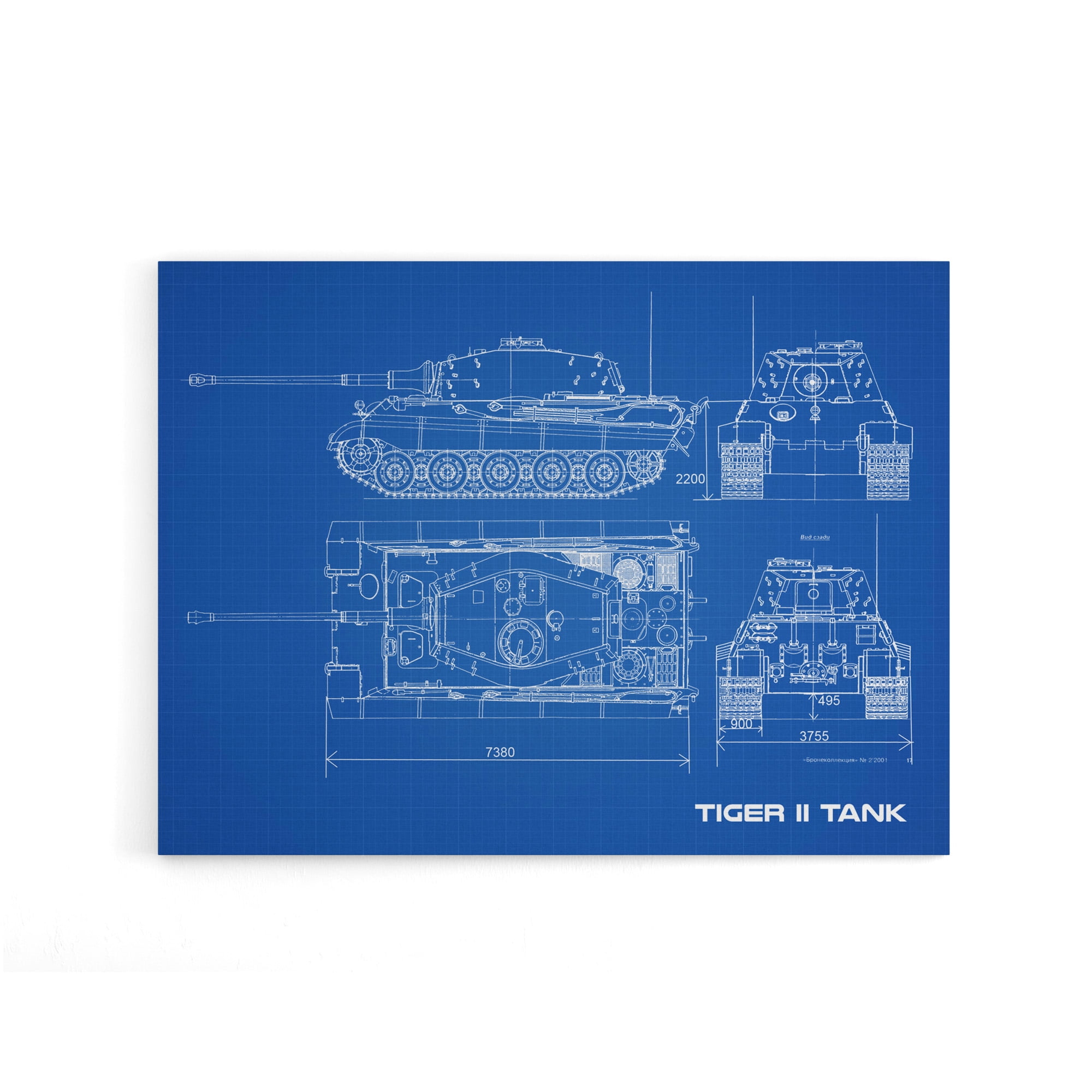 Tiger II German Heavy Tank Blueprint Plan Canvas Wall Art Print 24X32 ...