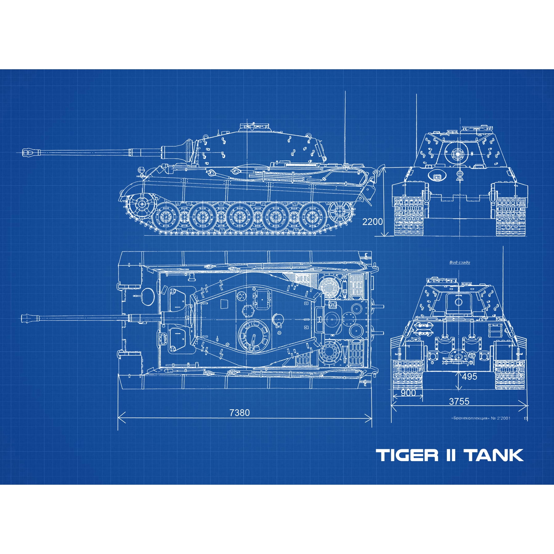 Tiger II Panzerkampfwagen Heavy Tank Blueprint Plan Extra Large XL Wall ...