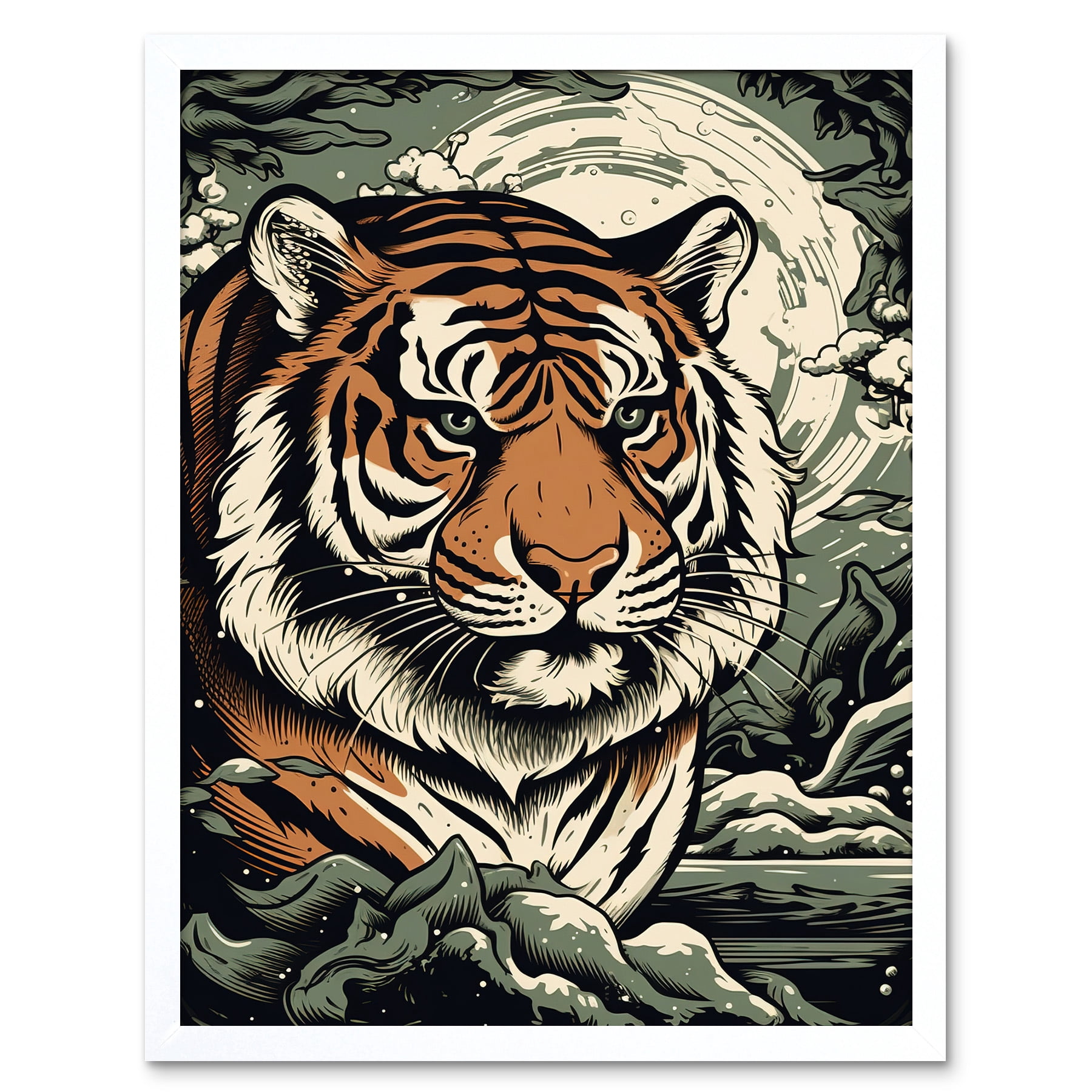 Tiger In Natural Habitat Landscape Rockabilly Americana 50s Art Print ...