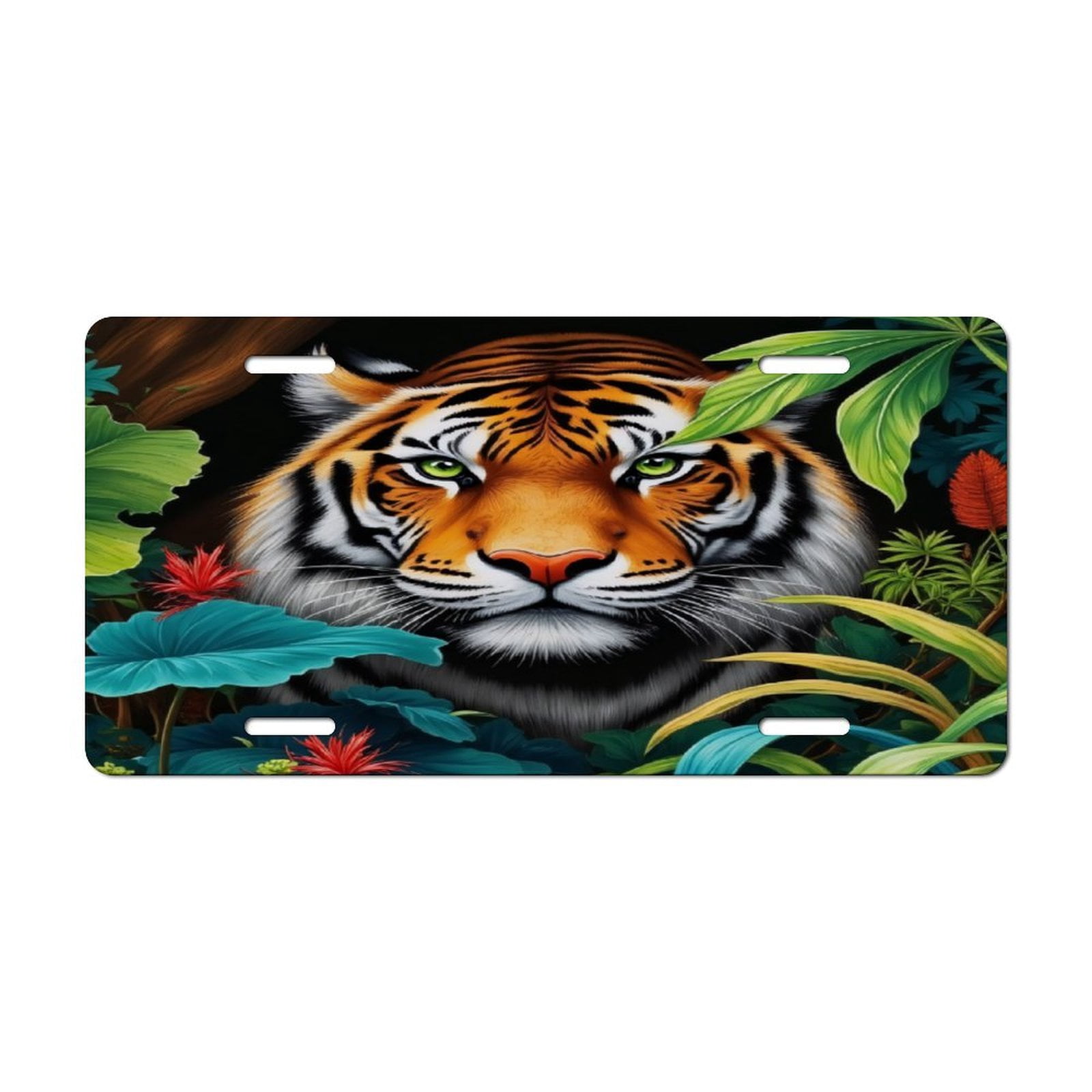 Tiger in Jungle Leaves(4) Car Decorative Front License Plate,Vanity Tag ...