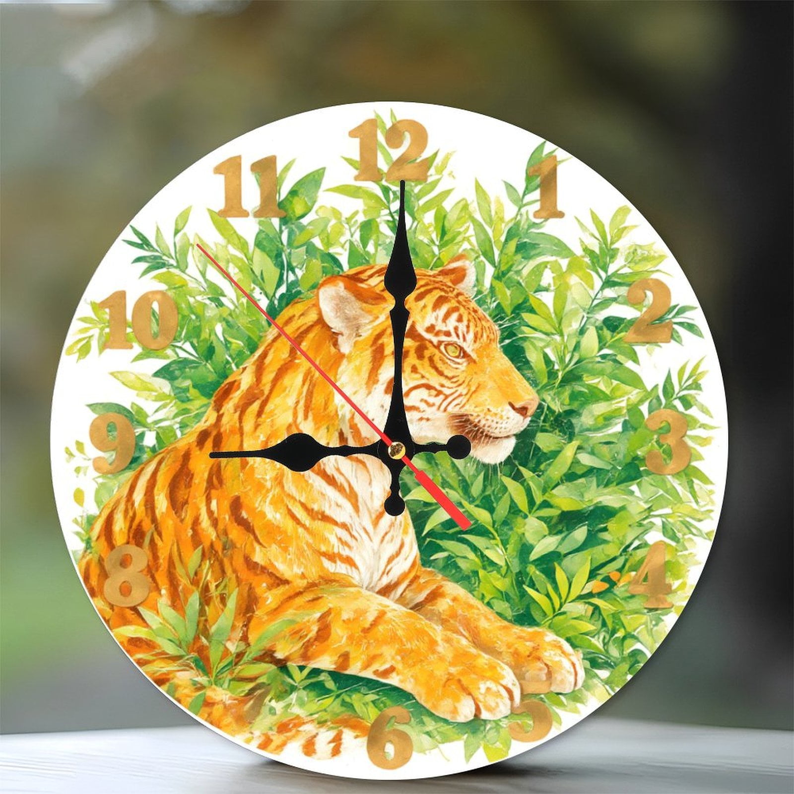 Tiger Jungle Wall Clock Orange Animal Decor Home 10-Inch Silent Wooden ...