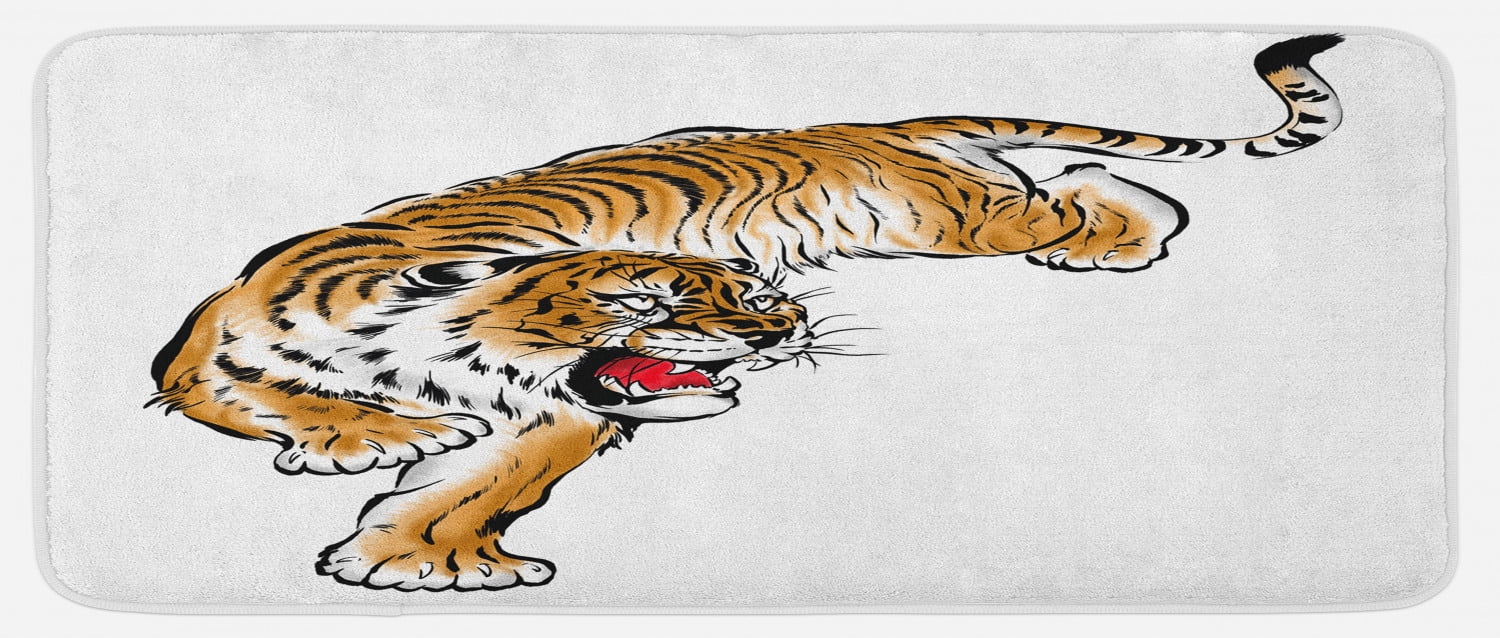 Tiger Kitchen Mat, Japanese Inspired Large Feline Japanesque Design ...