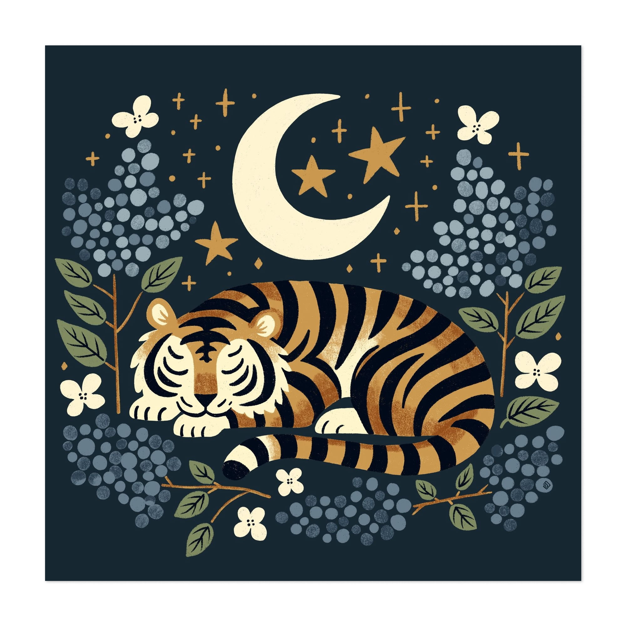 Tiger Lavender - Illustration Tiger Whimsical Night Sky Moon Animal ...