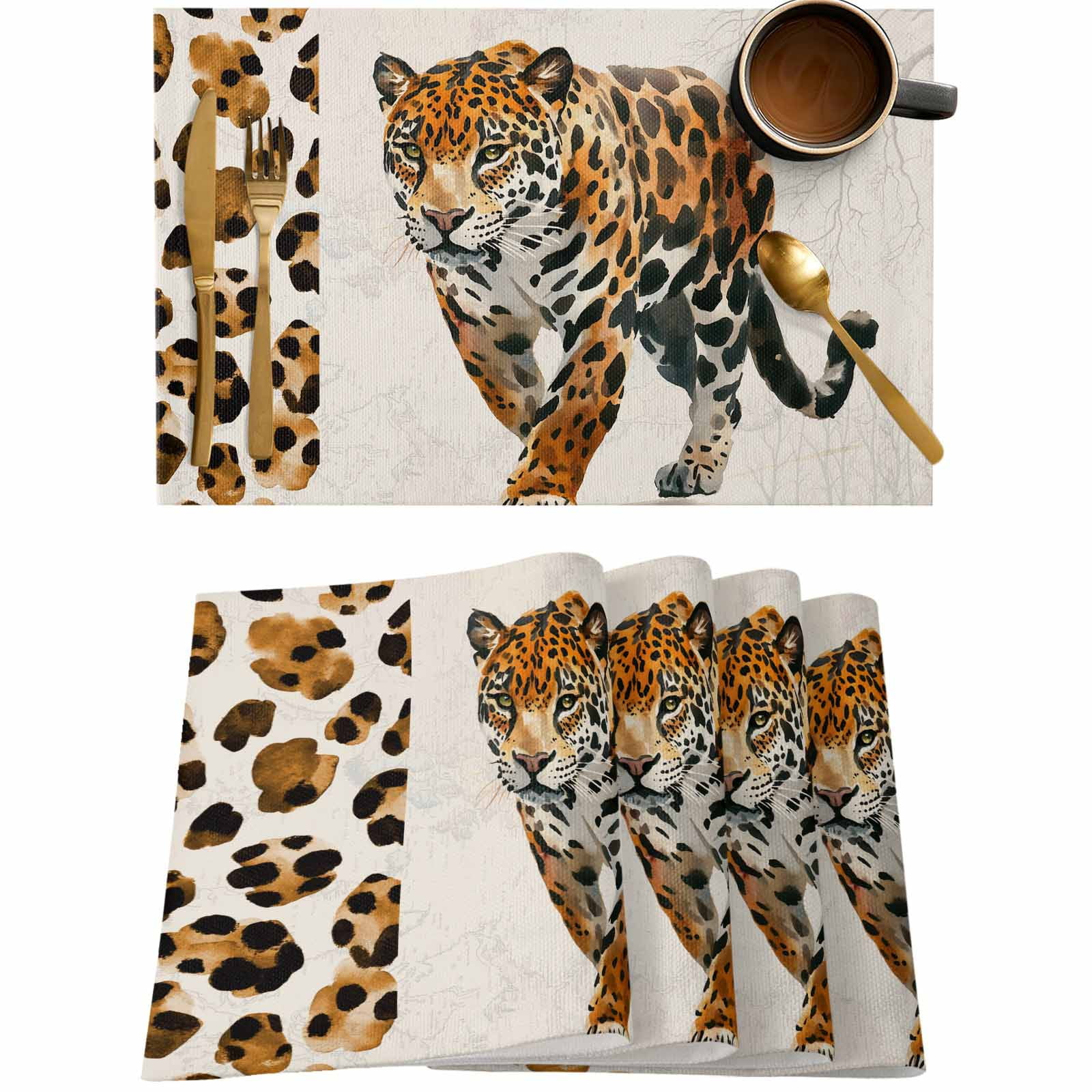 Tiger Leopard Vintage Branch Placemats Set of 4,Wipeable Washable Table ...