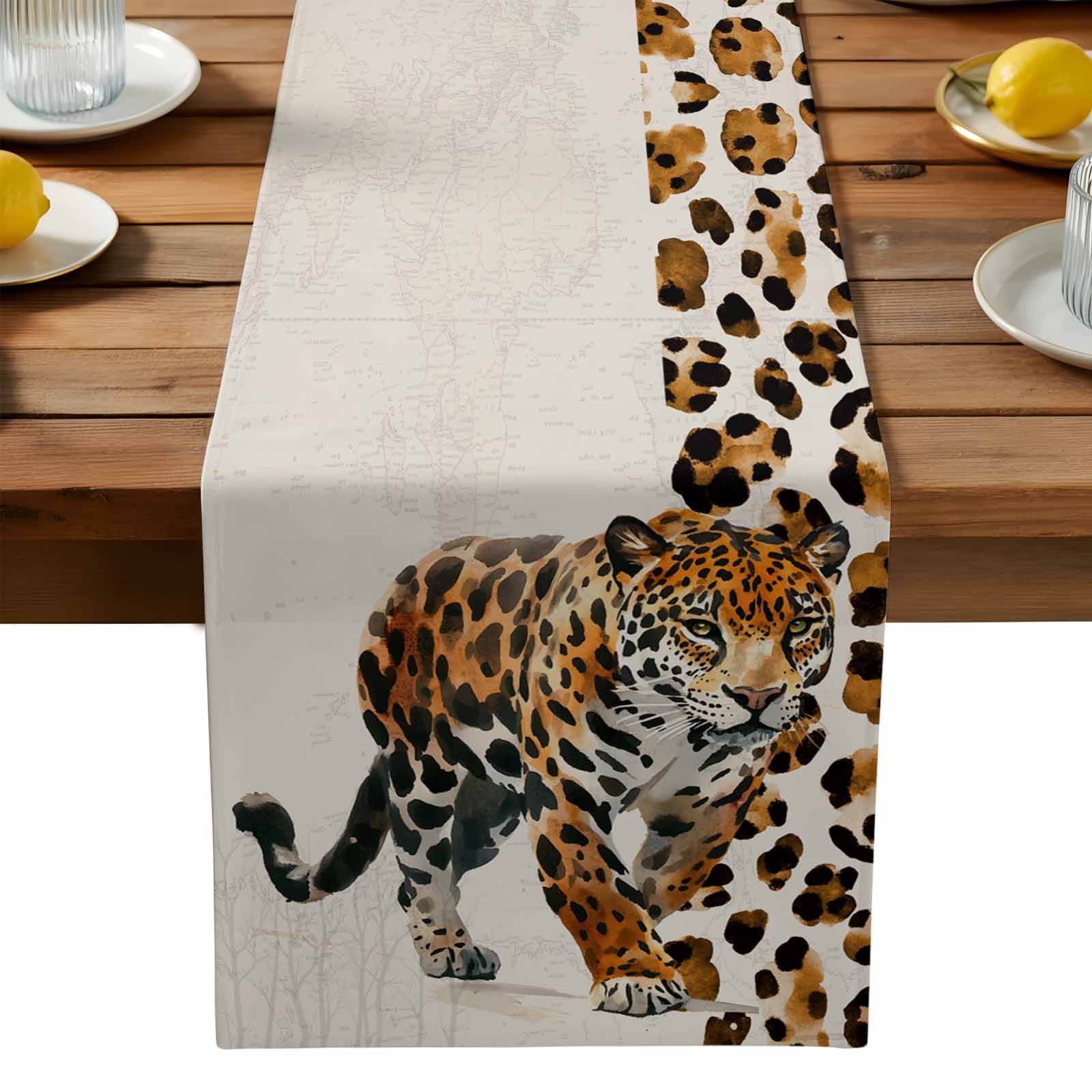 Tiger Leopard Vintage Branch Table Runners 13x90 Inches Long Linen ...