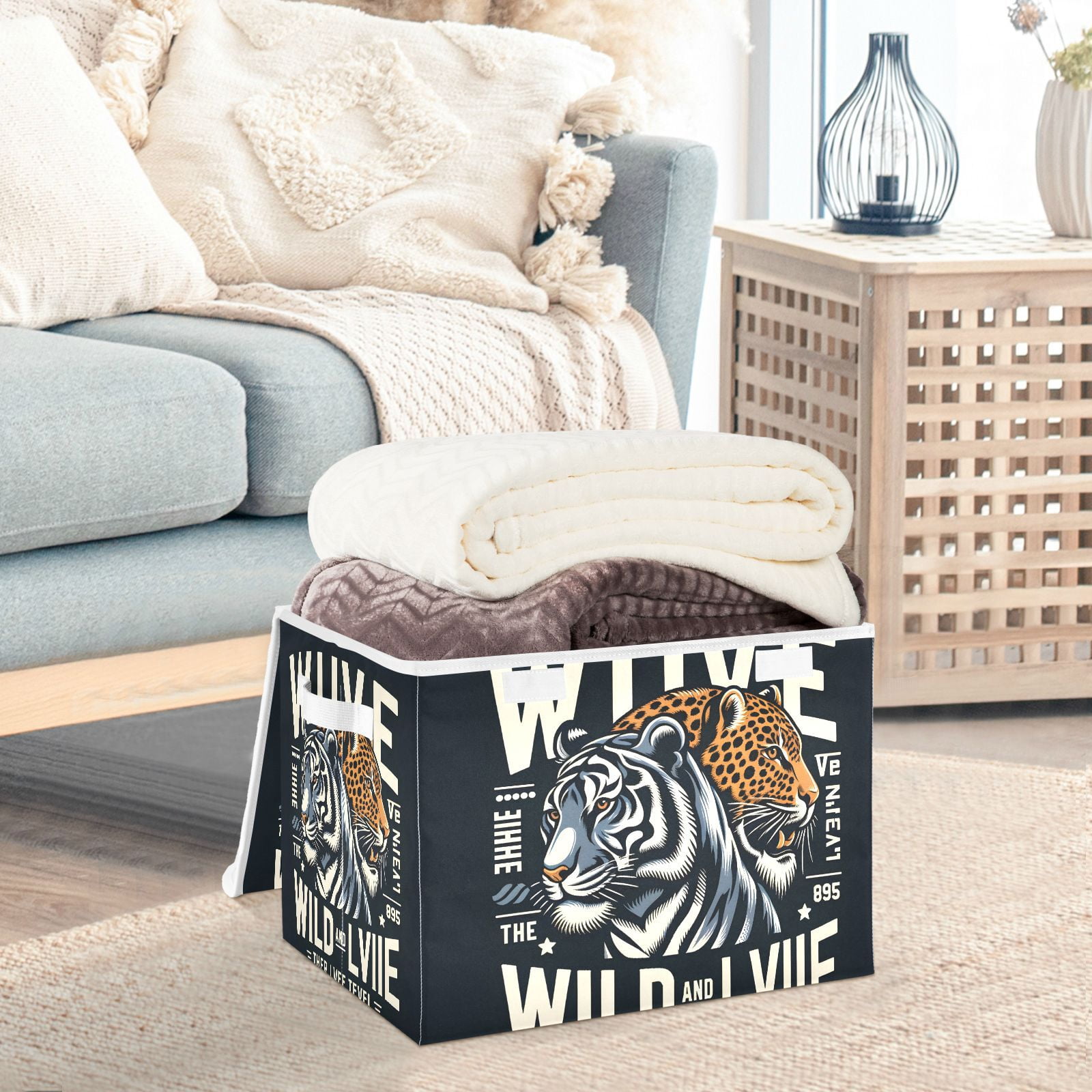 Tiger Leopard Wildlife Storage Basket Foldable Laundry Basket Shelf ...