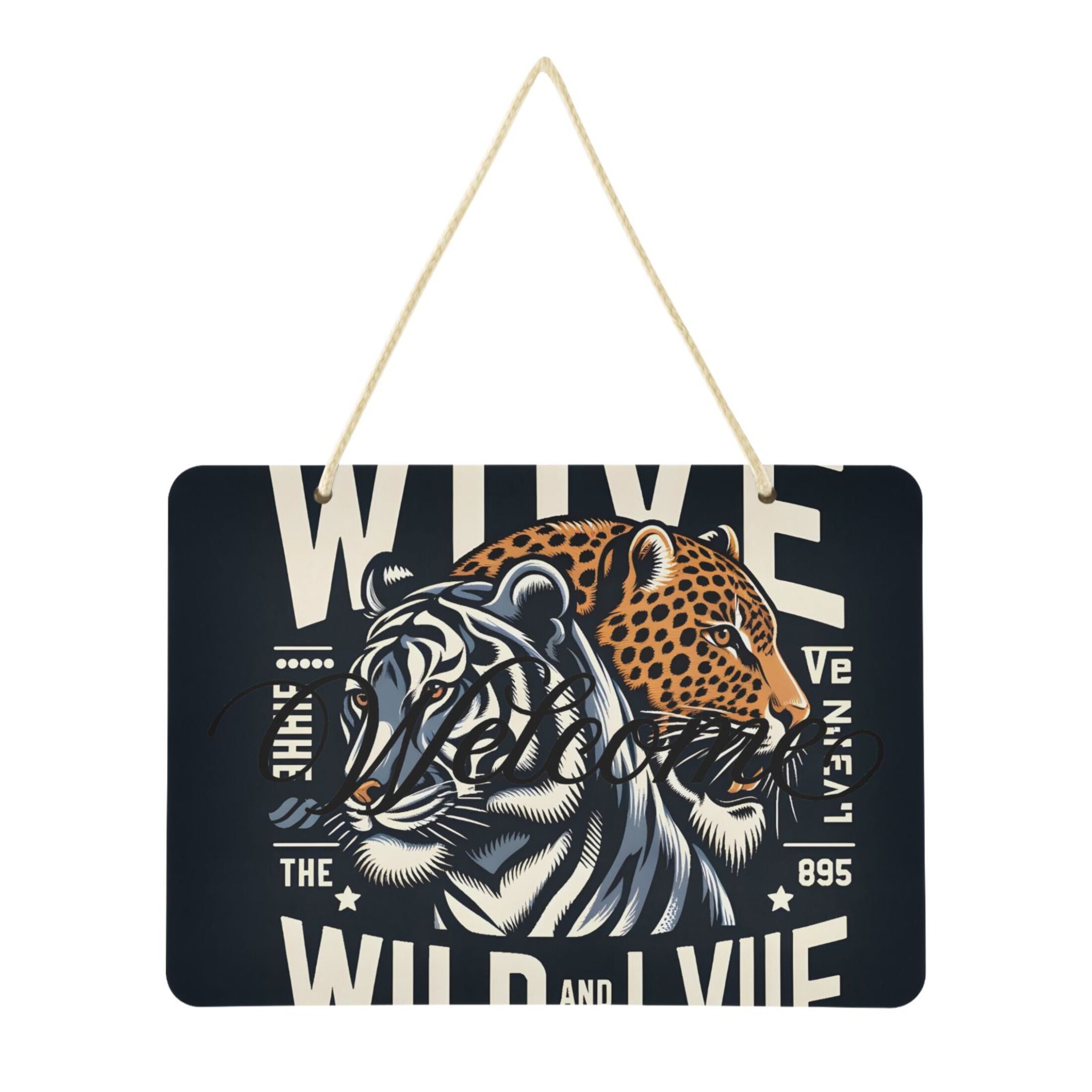 Tiger Leopard Wildlife Welcome Sign Front Door PVC 14x10 inch Hanger Hello Sign Farmhouse Wall ...