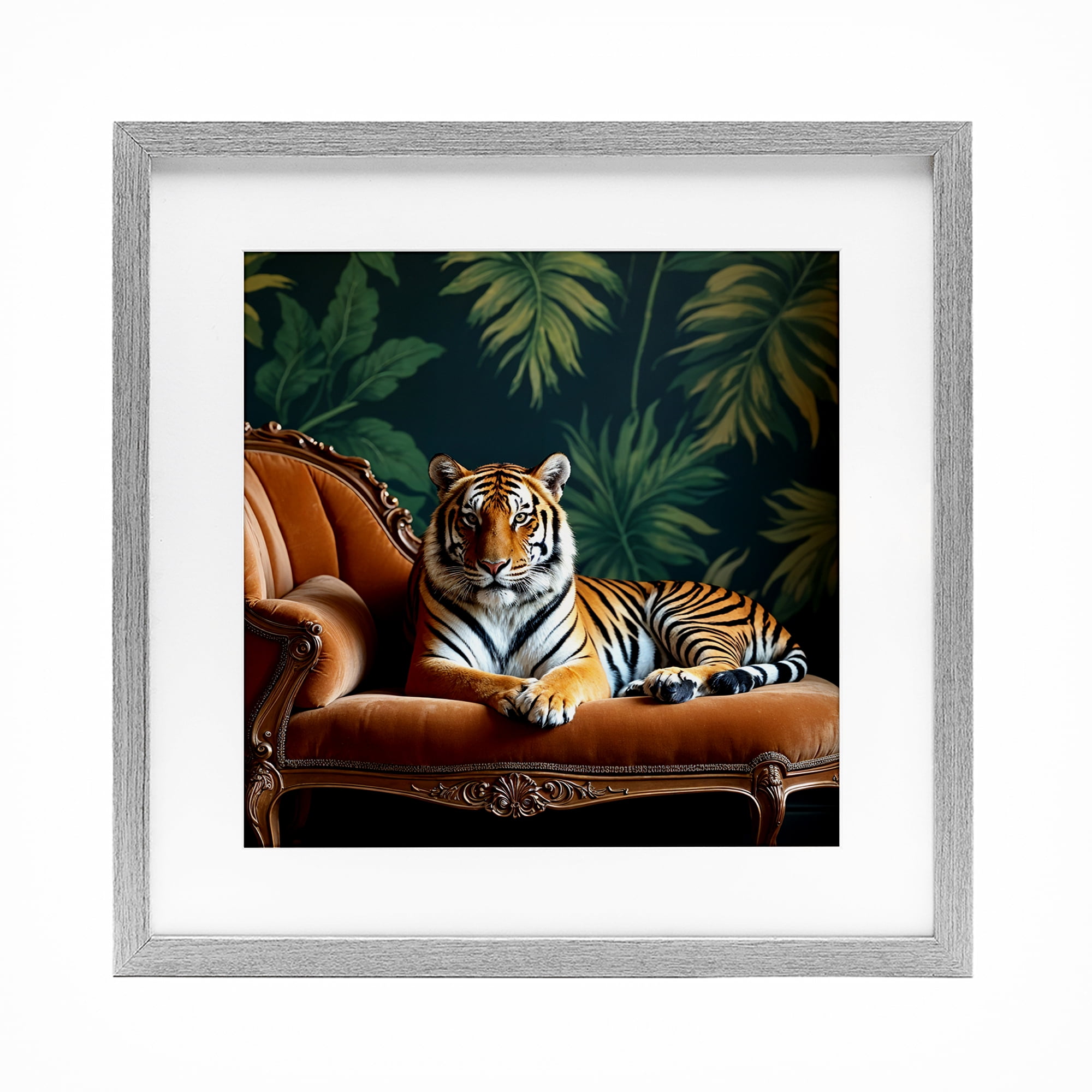 Tiger Lounging on Chaise Gray Framed Print Under Glass, design by ...