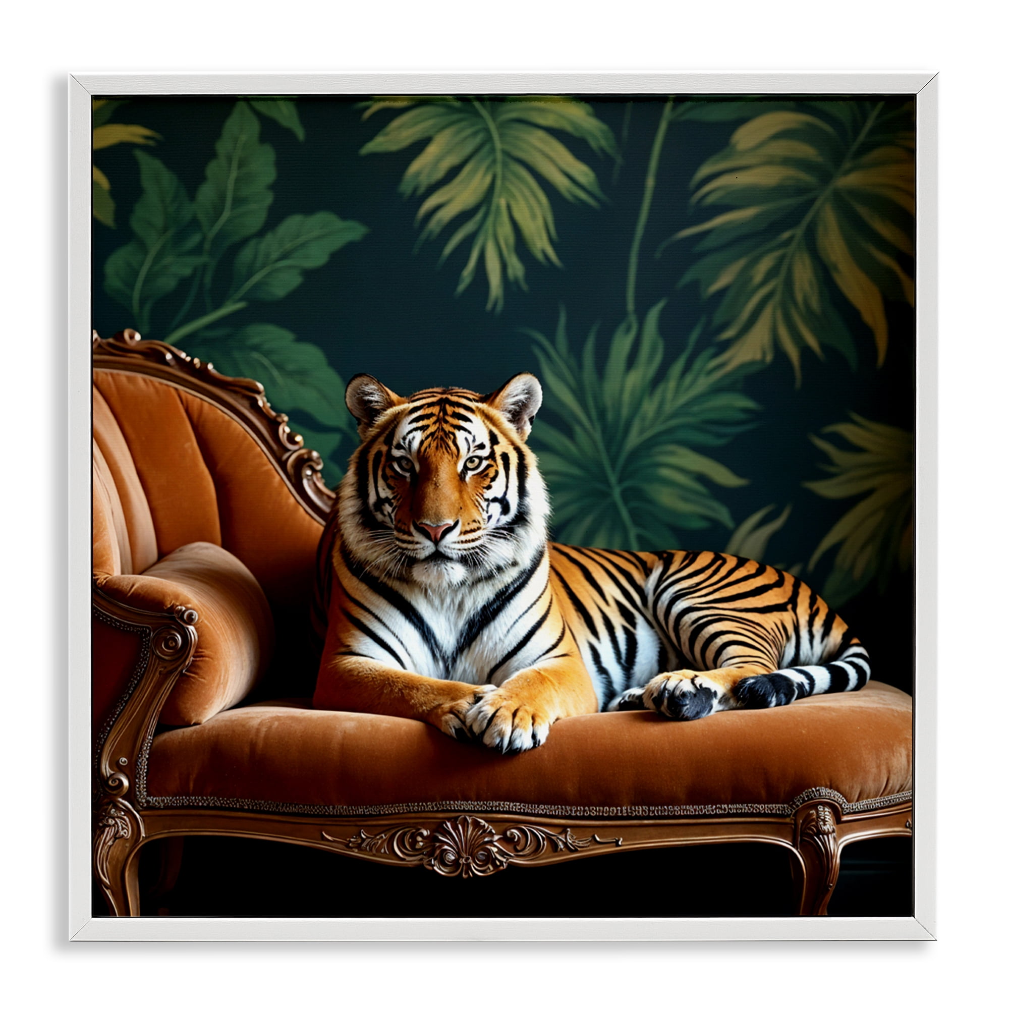 Tiger Lounging on Chaise White Framed Giclee Art, design by Lettered ...