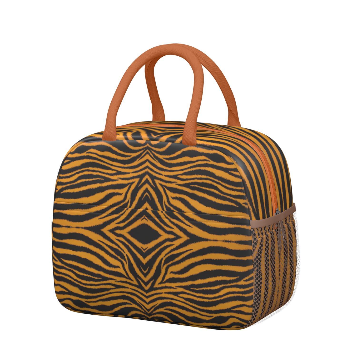 Tiger Lunch Bag for Women, Roaring Bengal Jungle Cat Print with Stripes ...