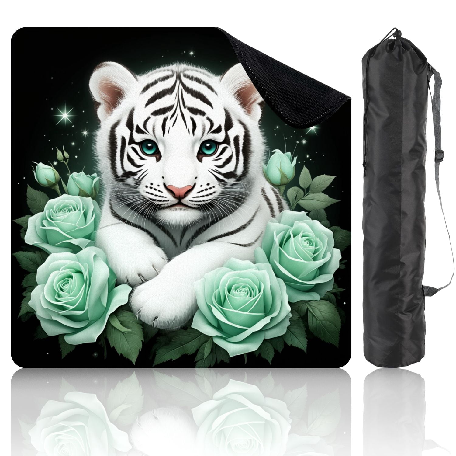 Tiger Mahjong Mat 31.5" x 31.5" White Tiger Cub Surrounded by Soft ...