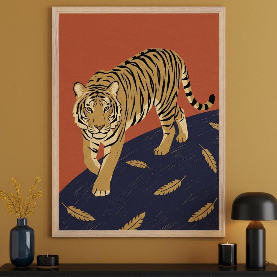 Tiger Majestic Wall Art Modern Wildlife Illustration Mid Century Modern ...