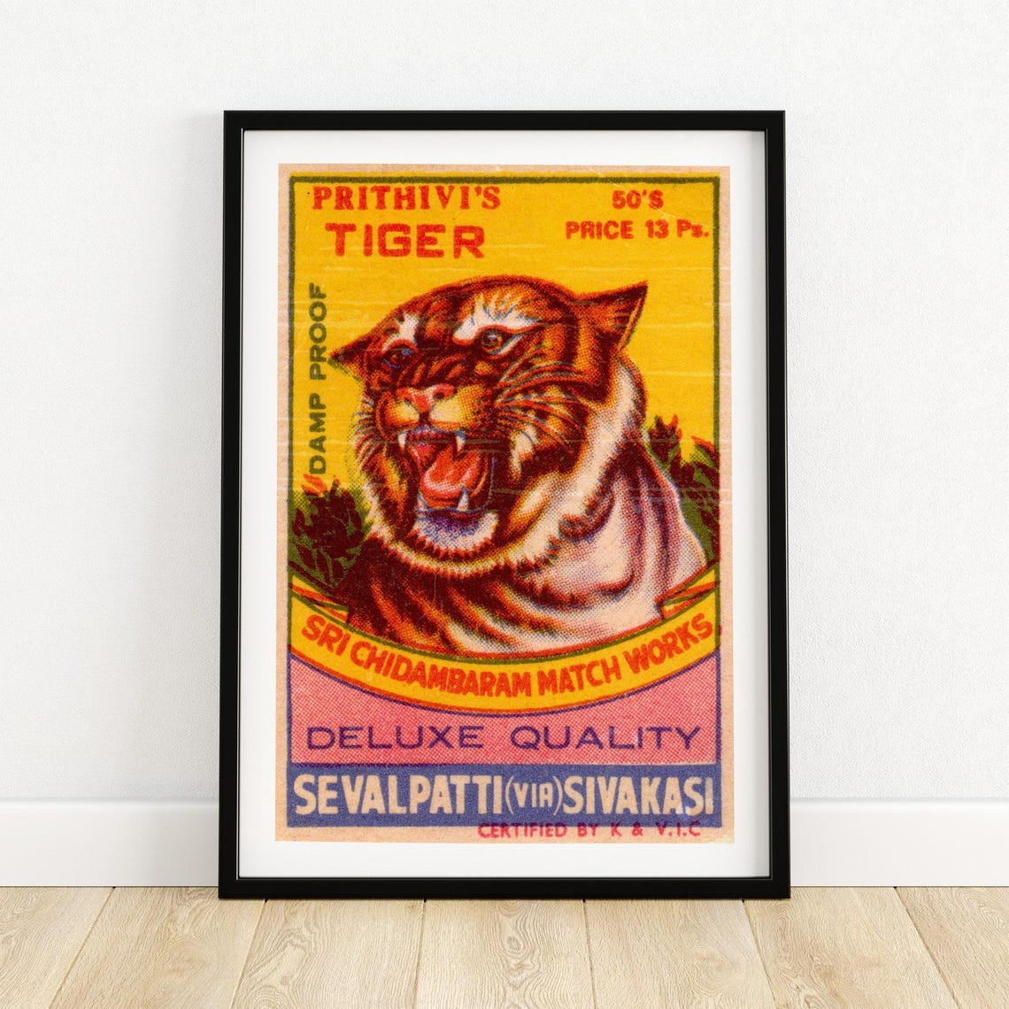 Tiger Matchbox Art Print Mid-Century Indian Design Vintage Style Decor ...