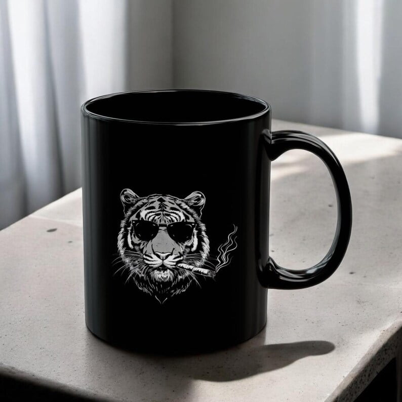 Tiger Mug - Smoking Tiger Design, Apex Predator Coffee Mug, Wildlife ...