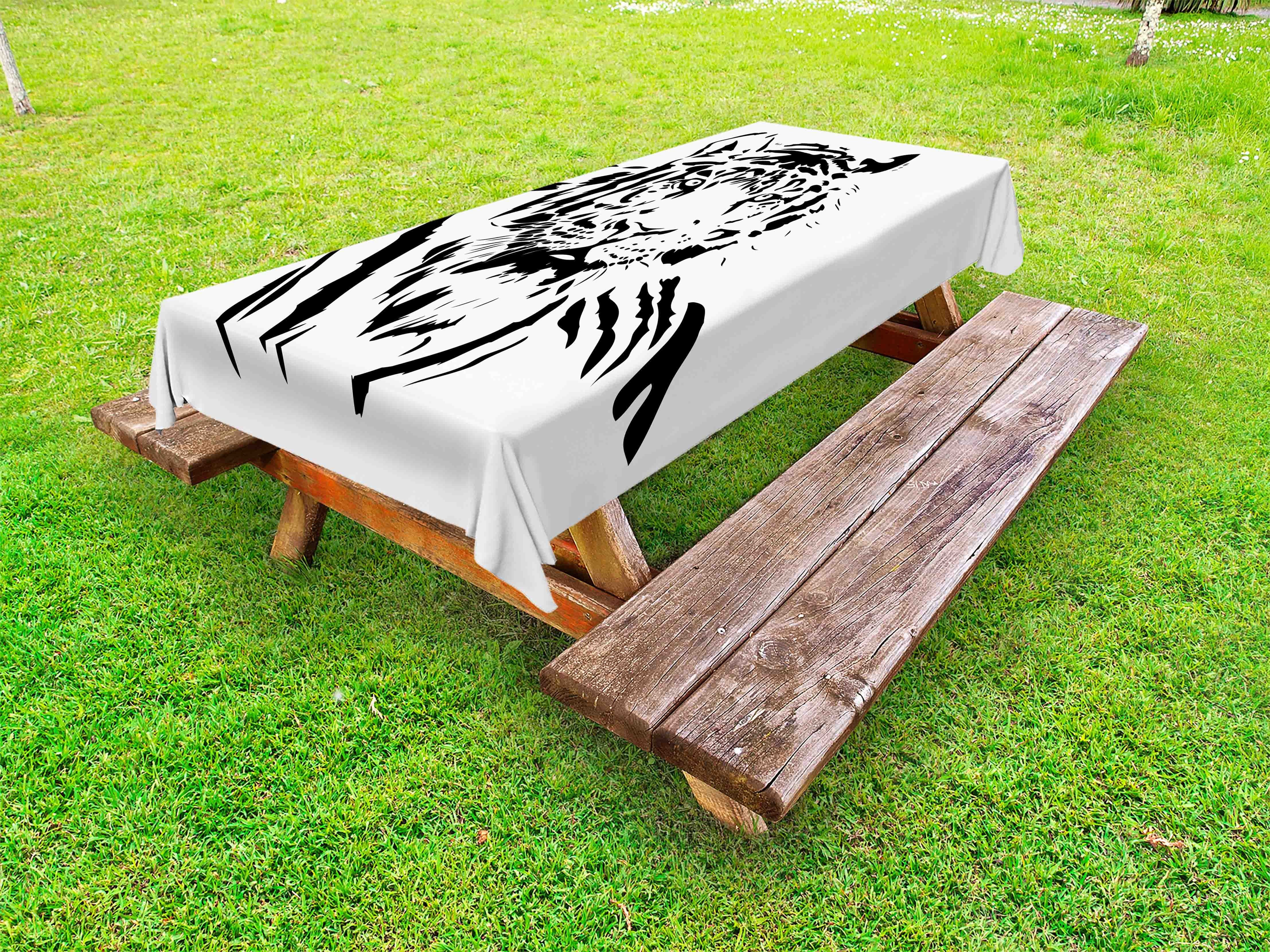 Tiger Outdoor Tablecloth, Black Stripes of a Large Hunter Cat Nature ...