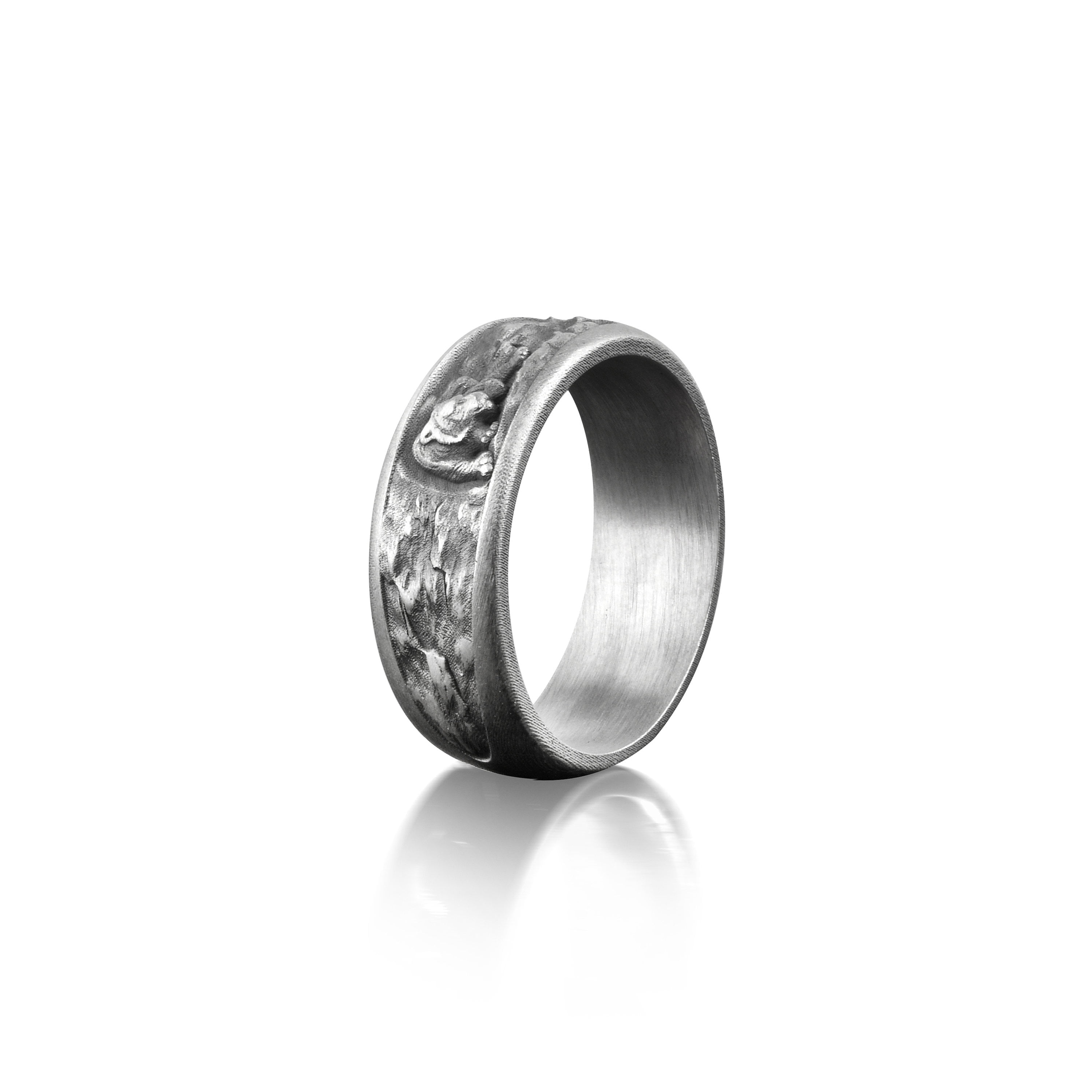 Tiger Oxidized Silver Mens Ring, Engraved Wild Cat Ring For Men ...