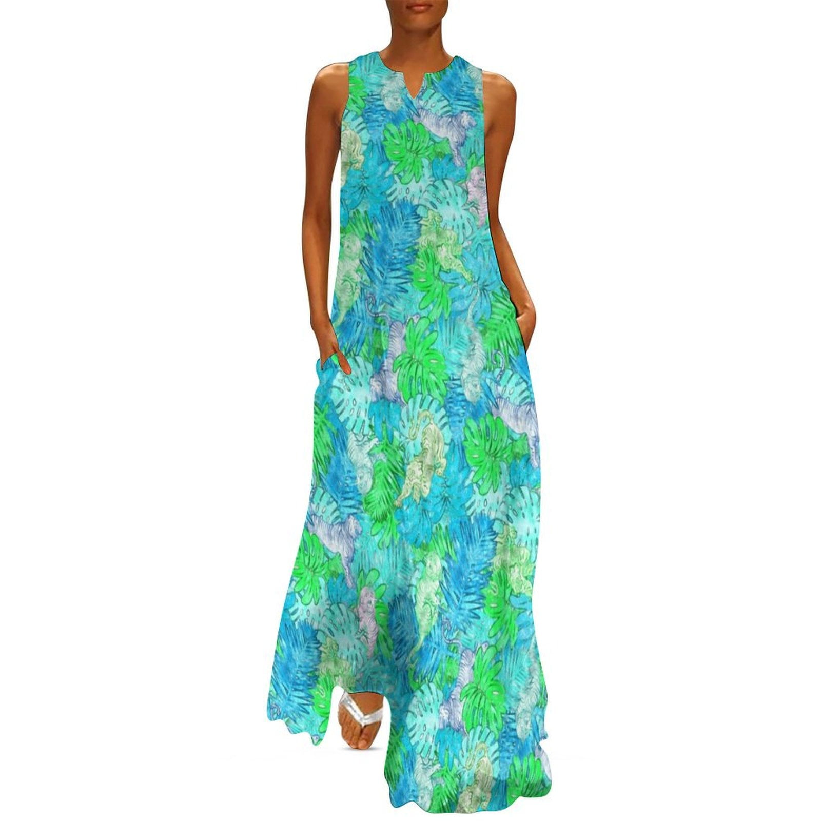 Tiger Palms - Clear Sky Colorway Long Dress chic and elegant evening ...