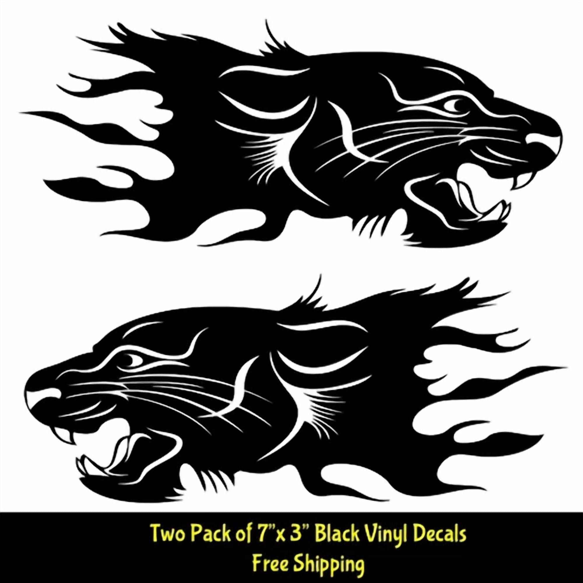Tiger Panther Flames Two Pack 7" Black Vinyl Decal Car Truck Door Van ...