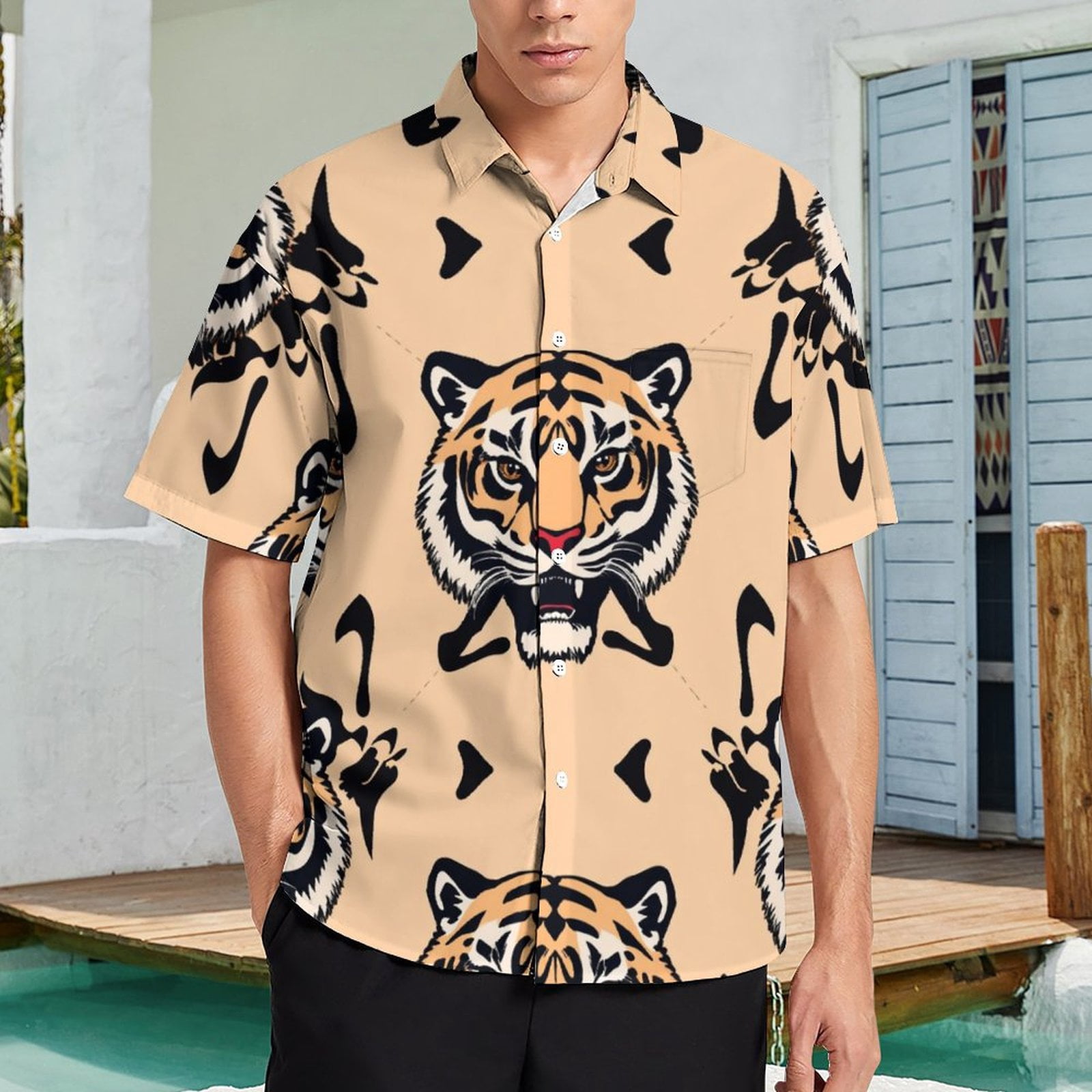 Tiger Pattern Seamless Repeat Male Retro Print Casual Shirts Hawaiian ...