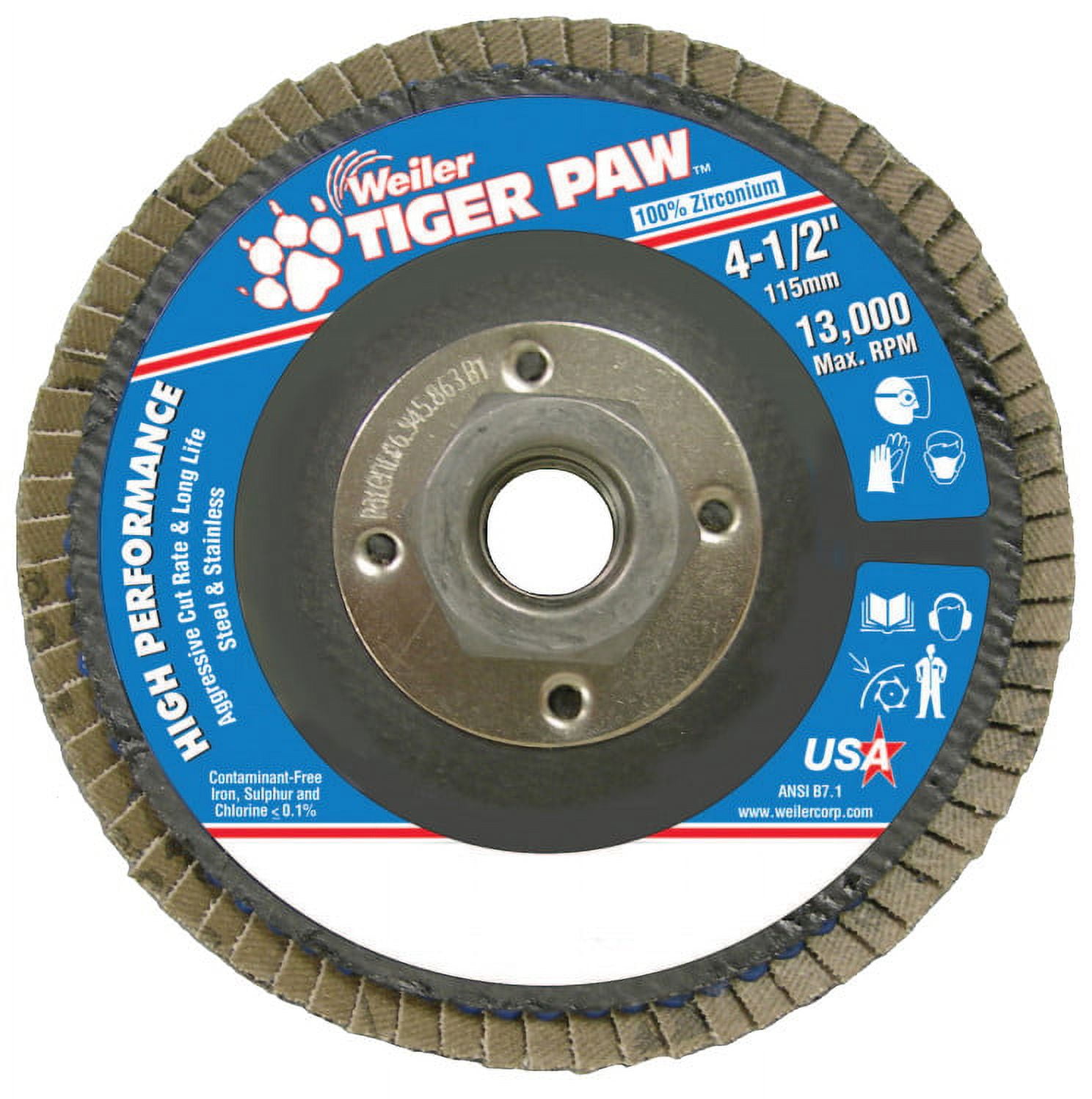 Tiger Paw Coated Abrasive Flap Discs, 4 1/2", 40 Grit, 5/8 Arbor ...