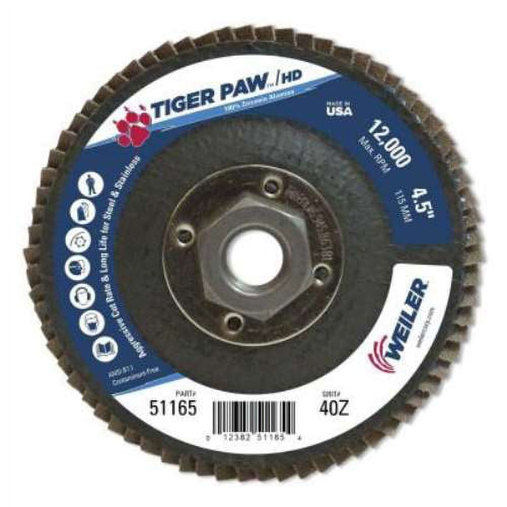 Tiger Paw Super High Density Flap Discs, 4 1/2", 40 Grit, 5/8 Arbor ...