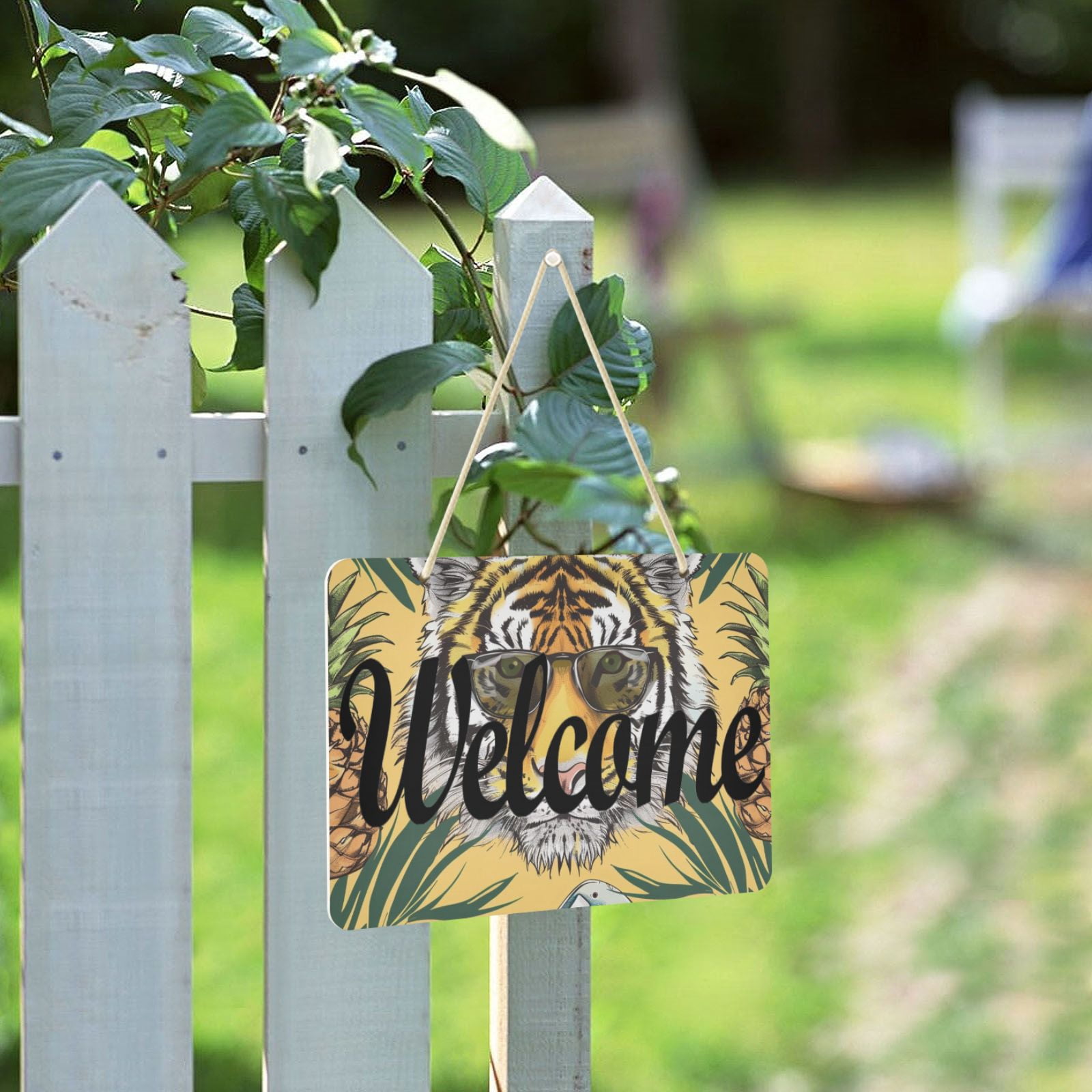 Tiger Pineapples Leaves Skateboard Welcome Sign for Front Door Porch ...