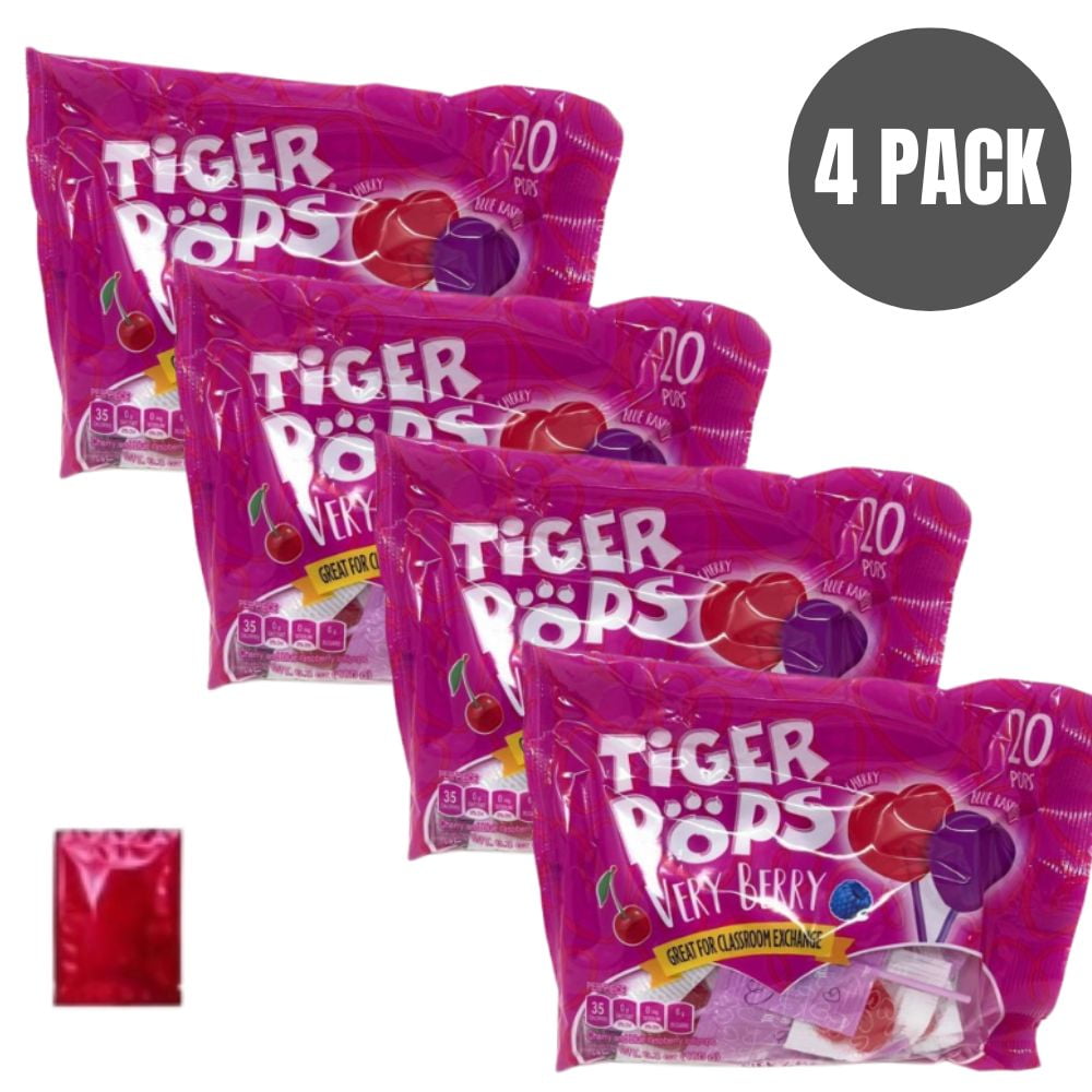 Tiger Pops Very Berry Assorted Fruit Flavor Lollipops, Pack of 4 ...