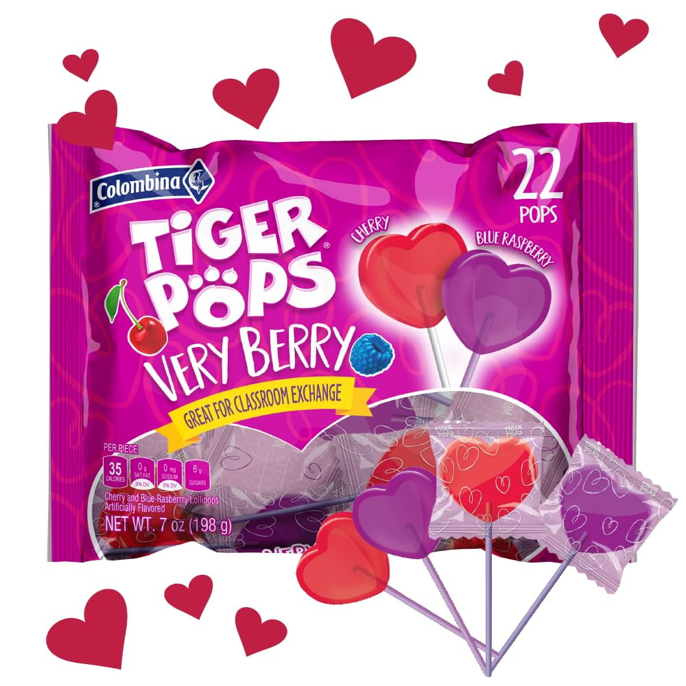Tiger Pops Very Berry Lollipops- Cherry And Blue Raspberry Flavored ...