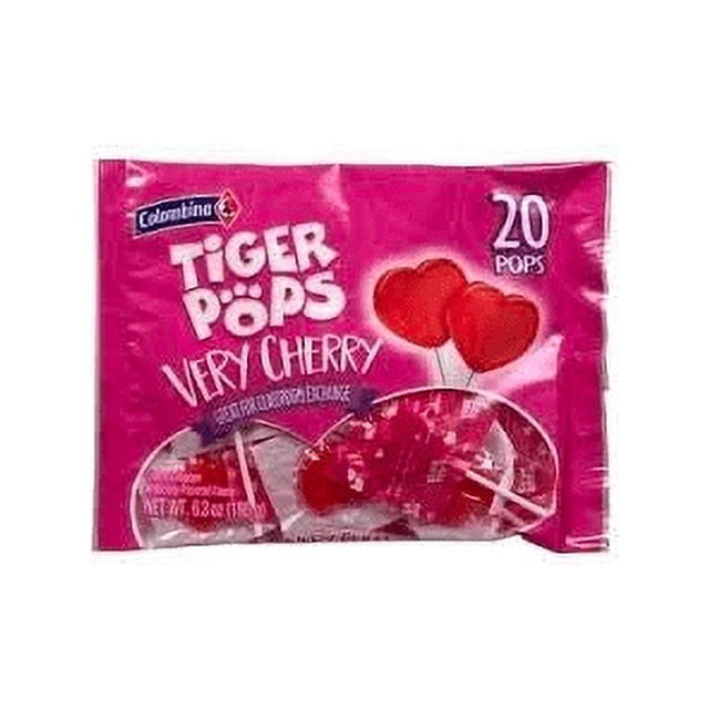 Tiger Pops Very Cherry Flavor Heart Pops Candy Suckers (20pops) - PACK ...