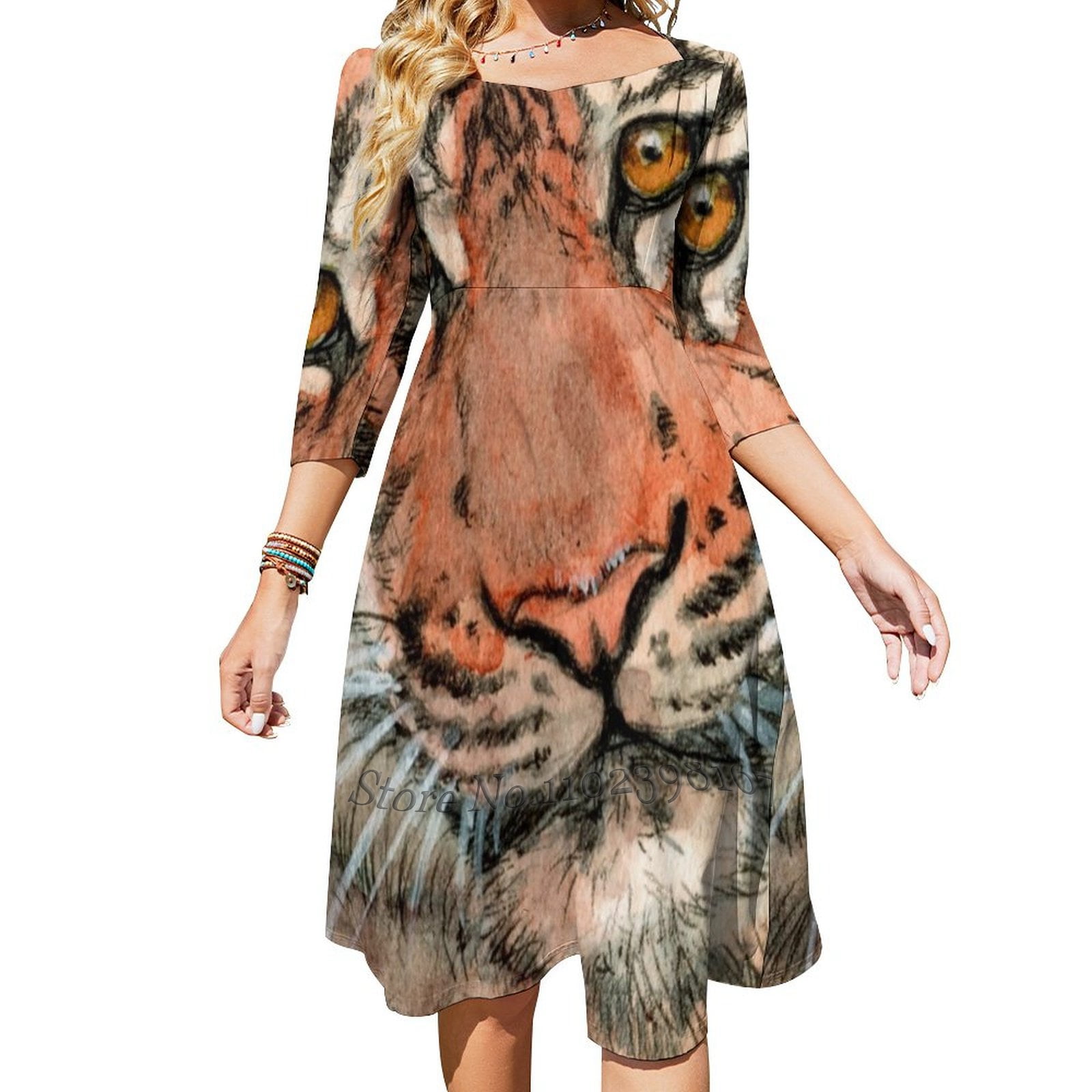 Tiger Portrait 884 Sweetheart Knot Flared Dress Fashion Design Large ...