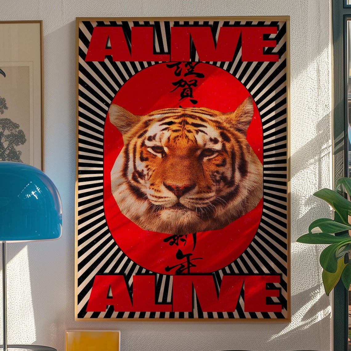 Tiger Poster, 70S Poster, Affirmation Poster, Aesthetic Art, Red Wall ...