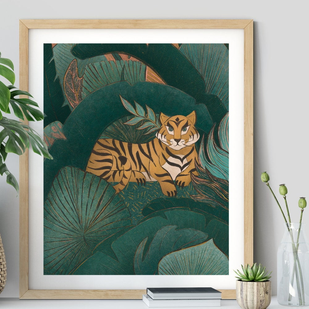 Tiger Poster, Cheetah Art Print, Teal Art Print, Boho Art Print, Tiger ...