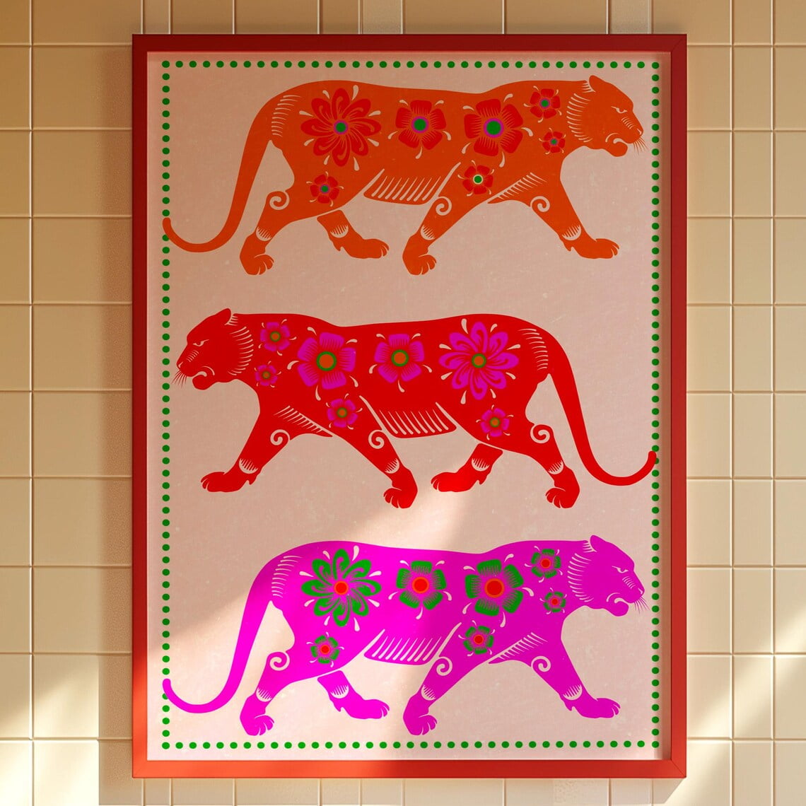 Tiger Poster, Maximalist Poster, Kitsch Aesthetic Art, Red Wall Art ...