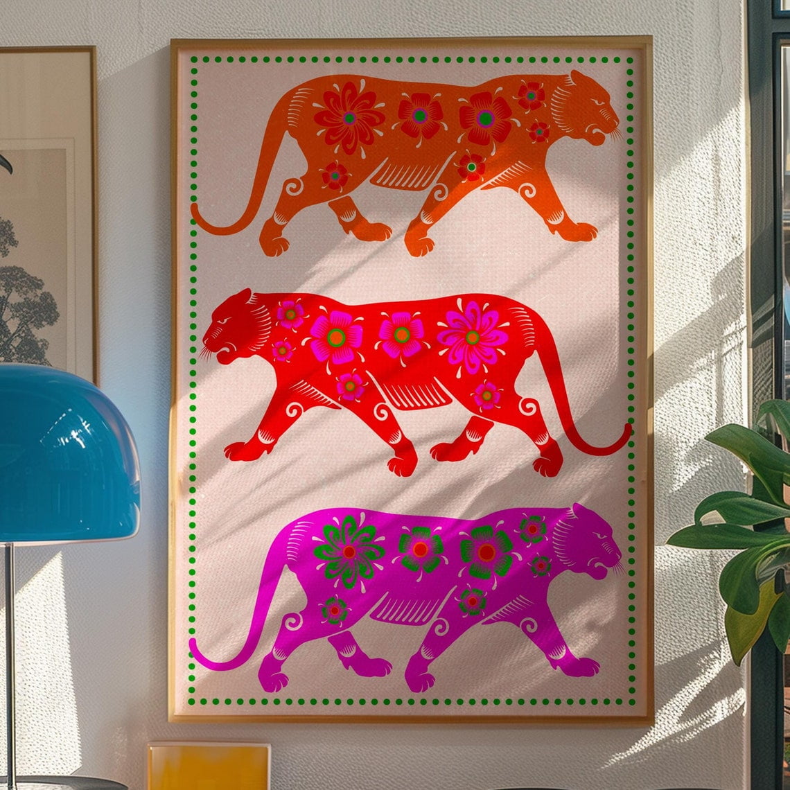 Tiger Poster, Maximalist Poster, Psychedelic Art, Dopamine Decor ...