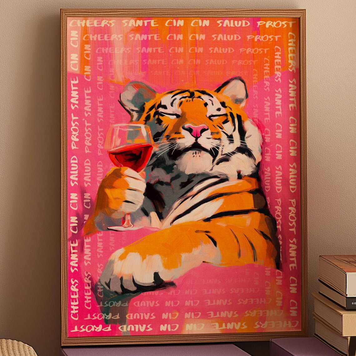 Tiger Poster, Maximalist Trendy Wall Decor, Wine Lover Poster, Bold Bar ...