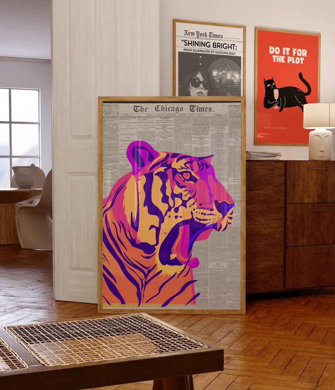 Tiger Poster, Maximalist Wall Art, Dopamine Decor, Newspaper Art ...