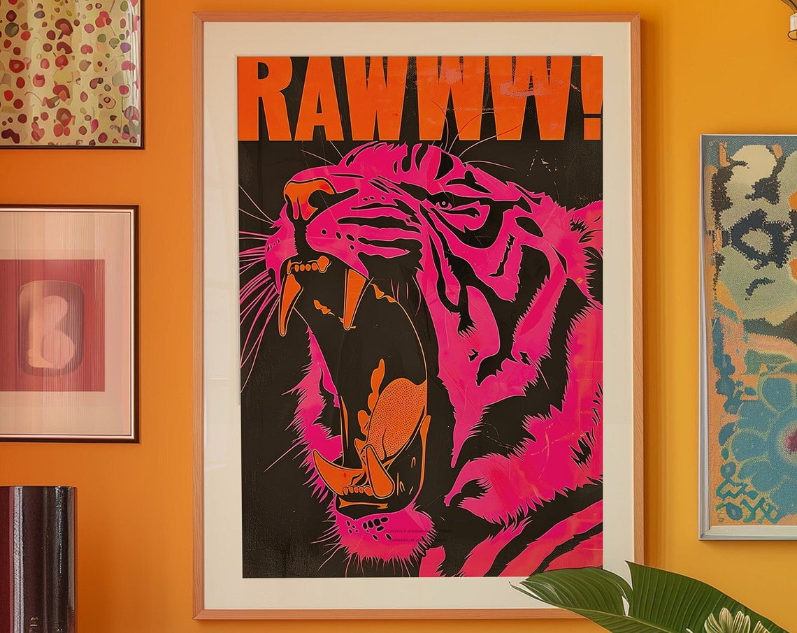 Tiger Poster, Maximalist Wall Art, Psychedelic Art, Dopamine Decor ...
